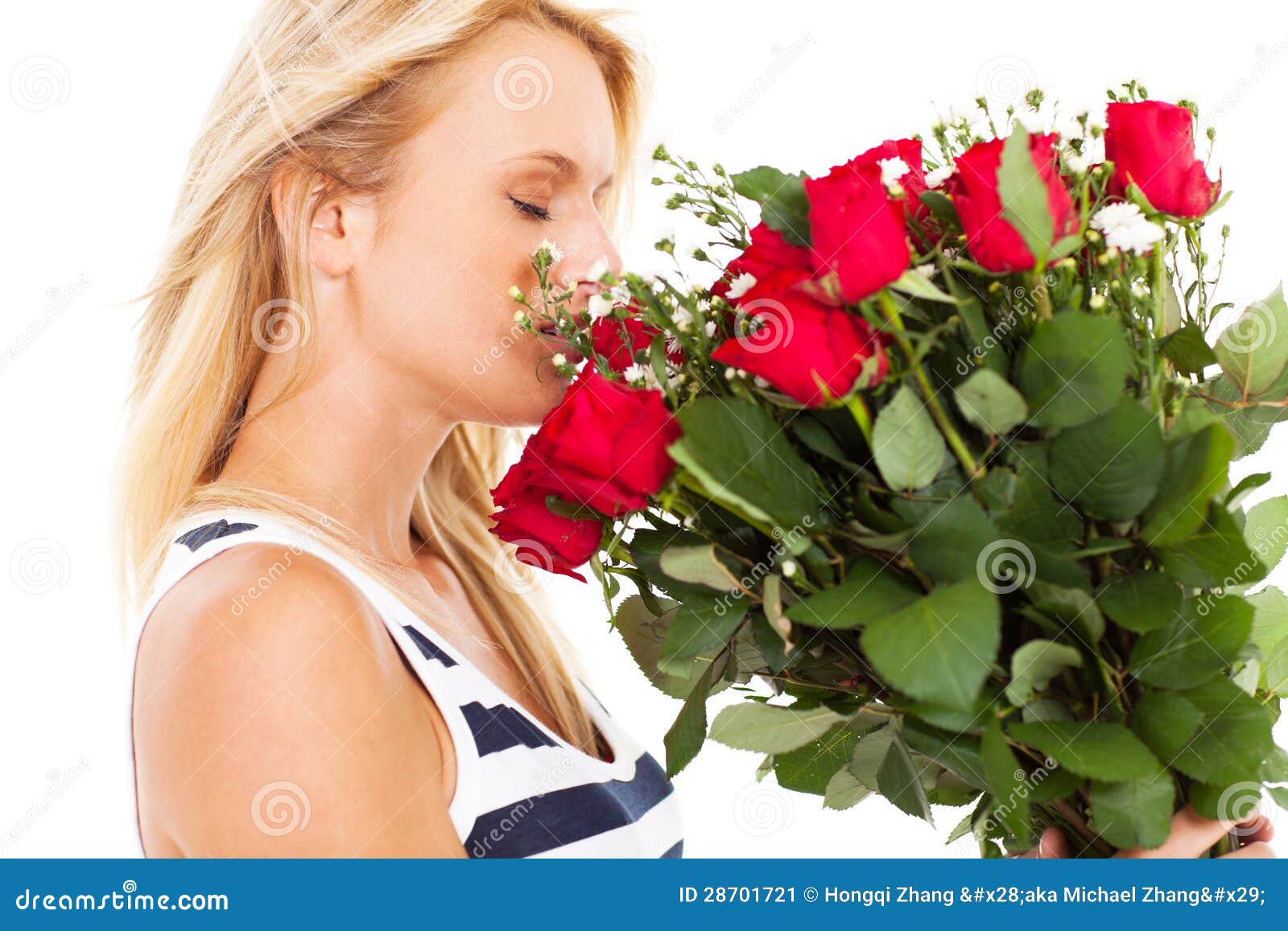 Woman smelling roses stock image. Image of adult, beautiful - 28701721