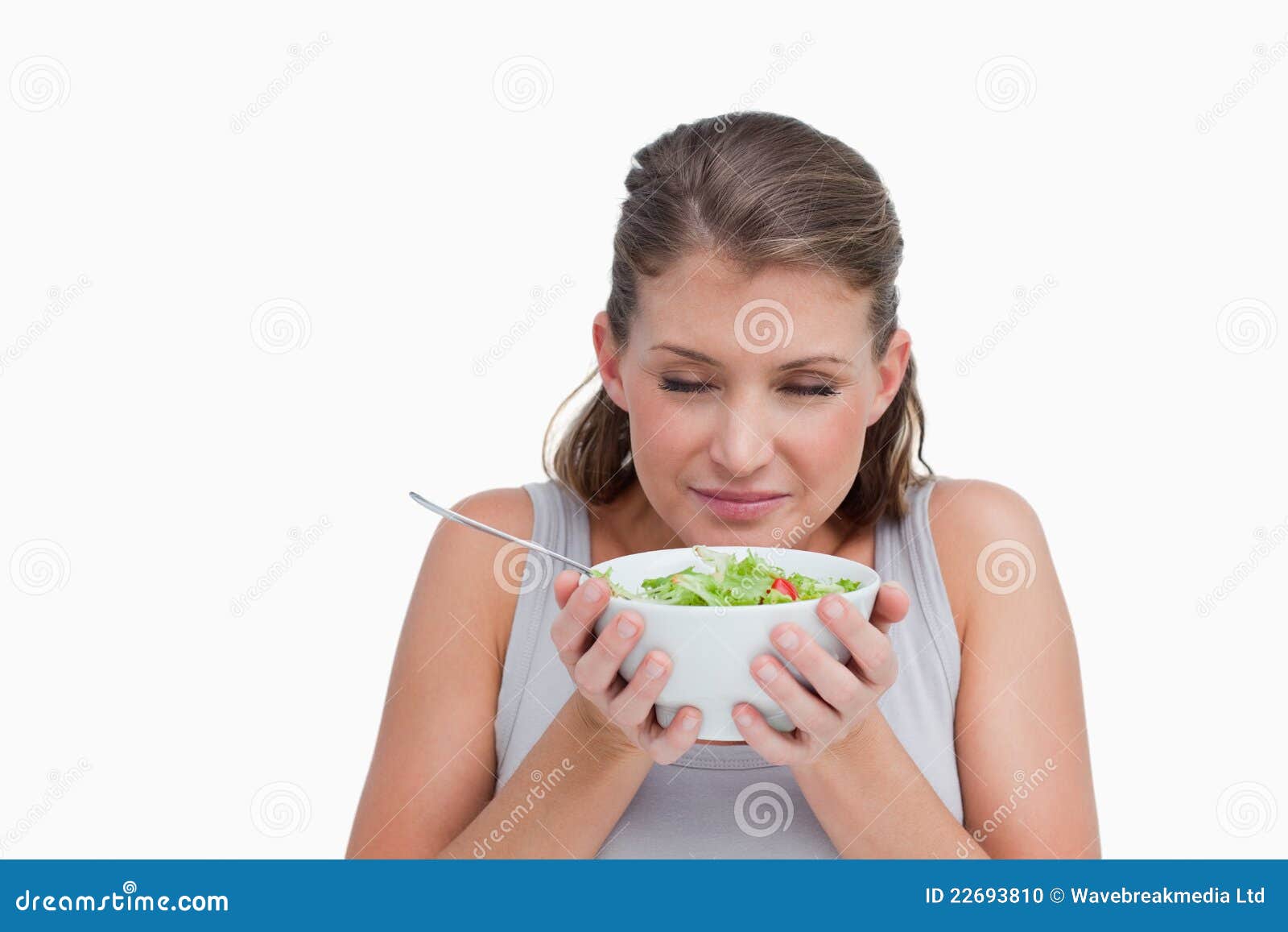 Woman smelling a salad stock photo. Image of attractive - 22693810