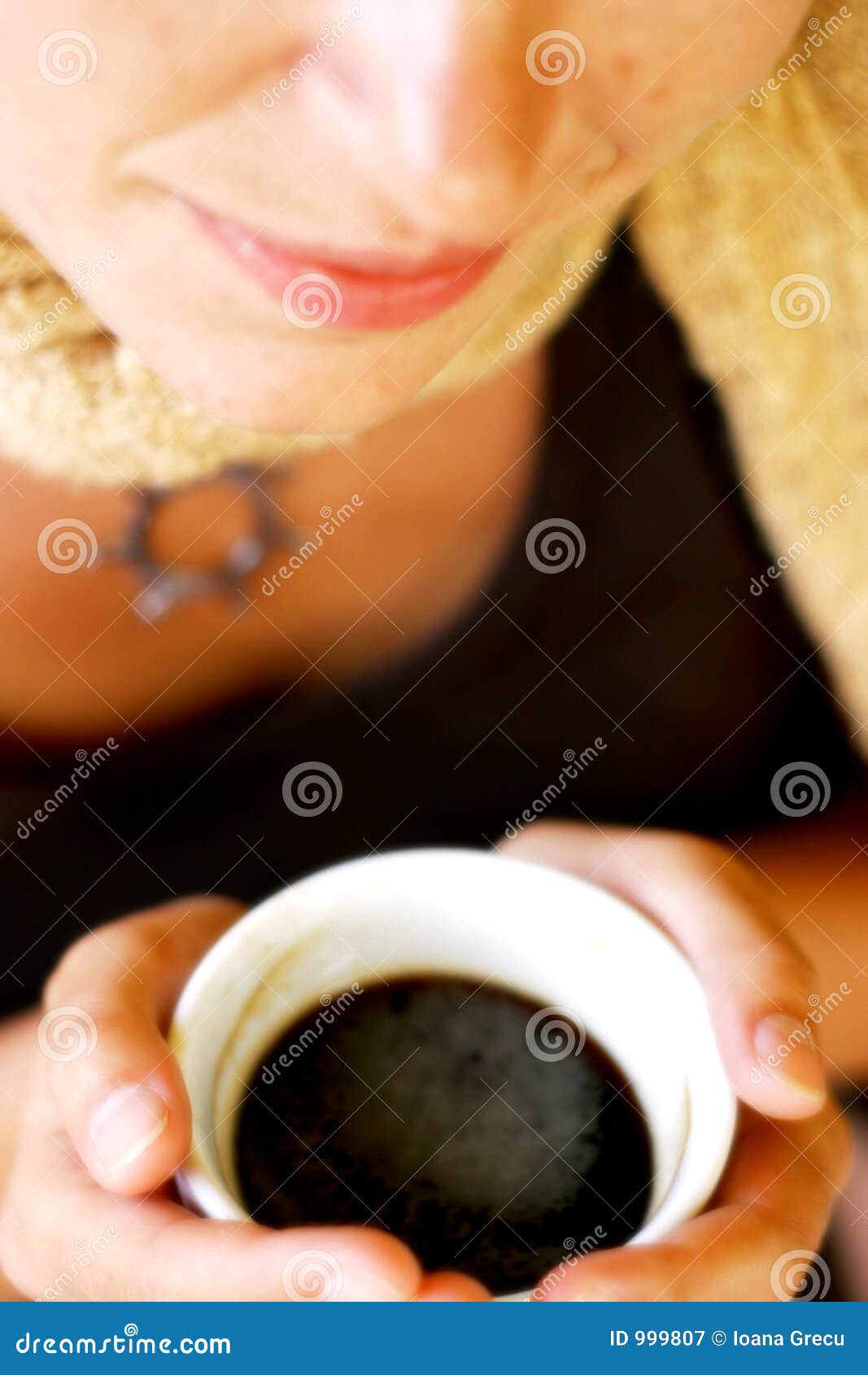Woman smile and coffee stock image. Image of hands, smiling - 999807