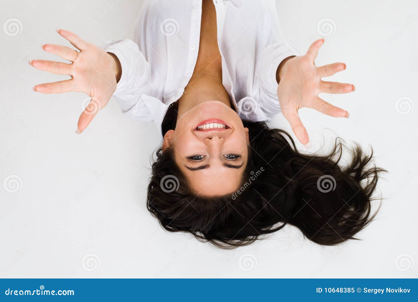 Woman Smile and Stretch Out Hands - Top View Stock Image - Image of ...