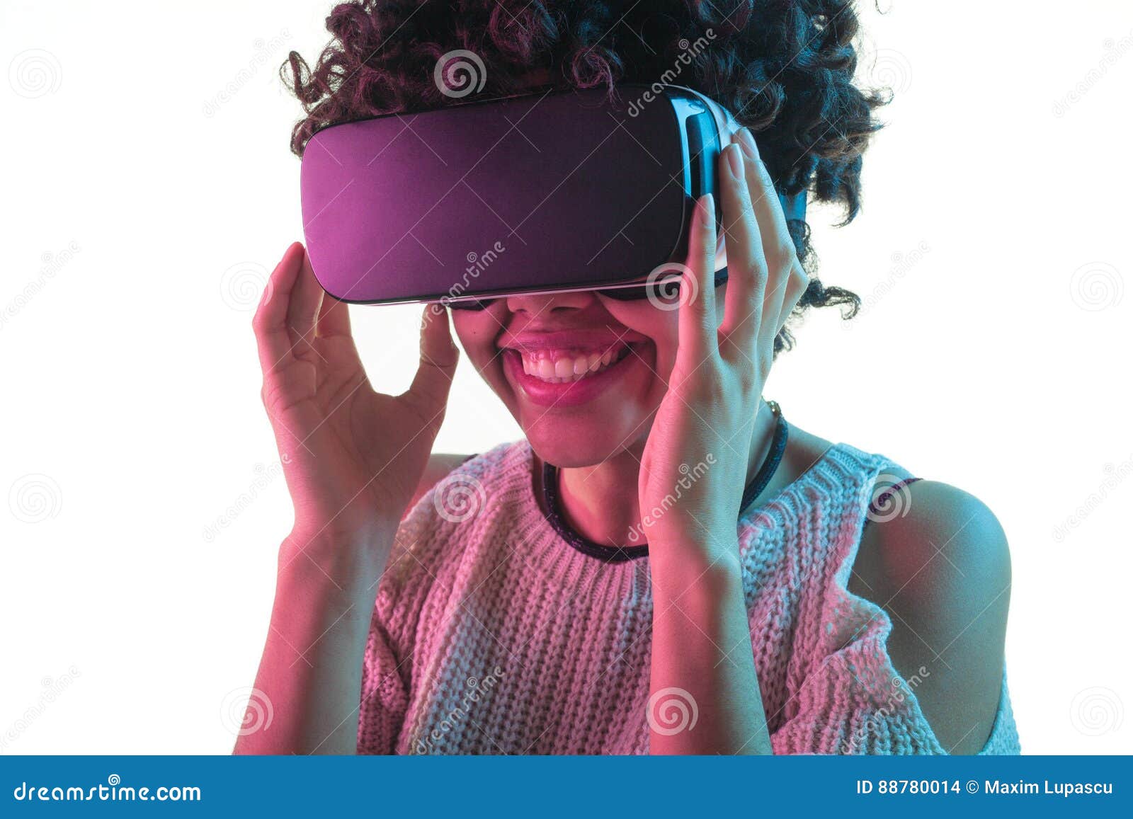 Woman Smiling and Adjusting VR Headset Stock Photo - Image of ...