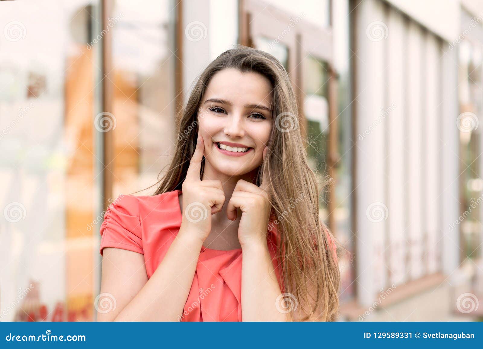 Woman Smiling Having Showing Dimples On Cheeks Stock Image Image Of Nice Model 129589331