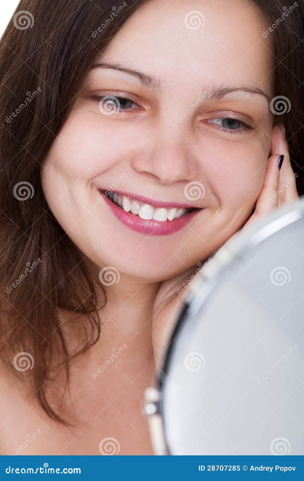 Woman Smiling at Herself in the Mirror Stock Image - Image of caucasian ...