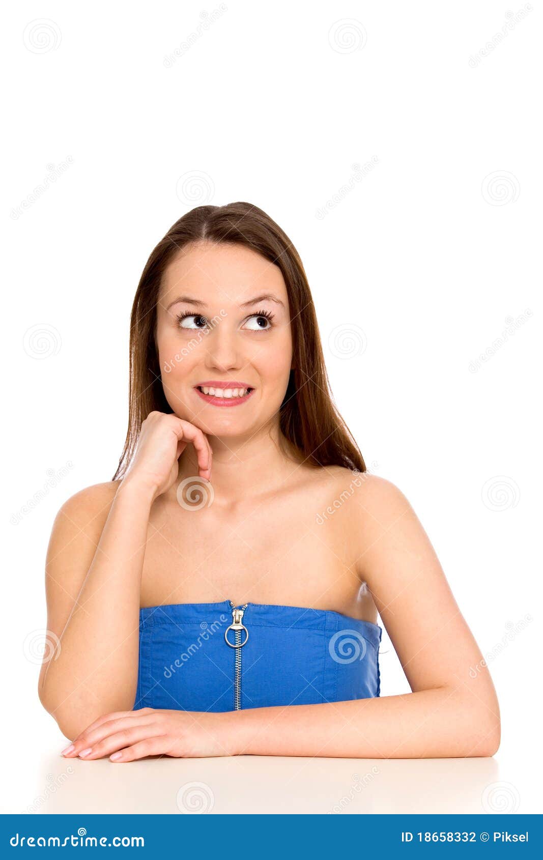 Woman Smiling and Looking Up Stock Photo - Image of smiling, smile ...