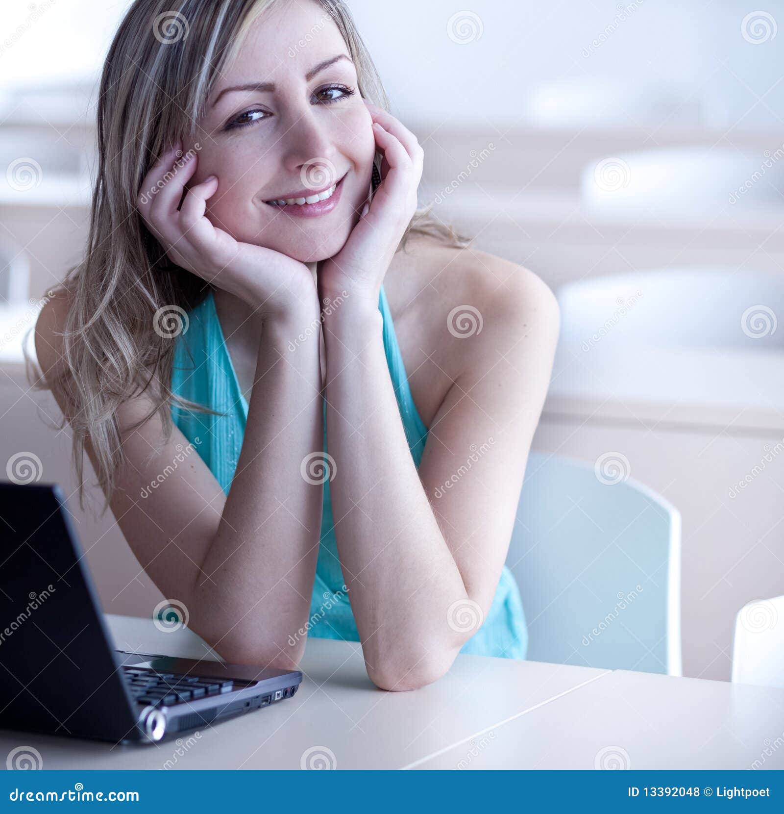 Woman, Smiling and Looking at You Stock Photo - Image of blond, makeup ...