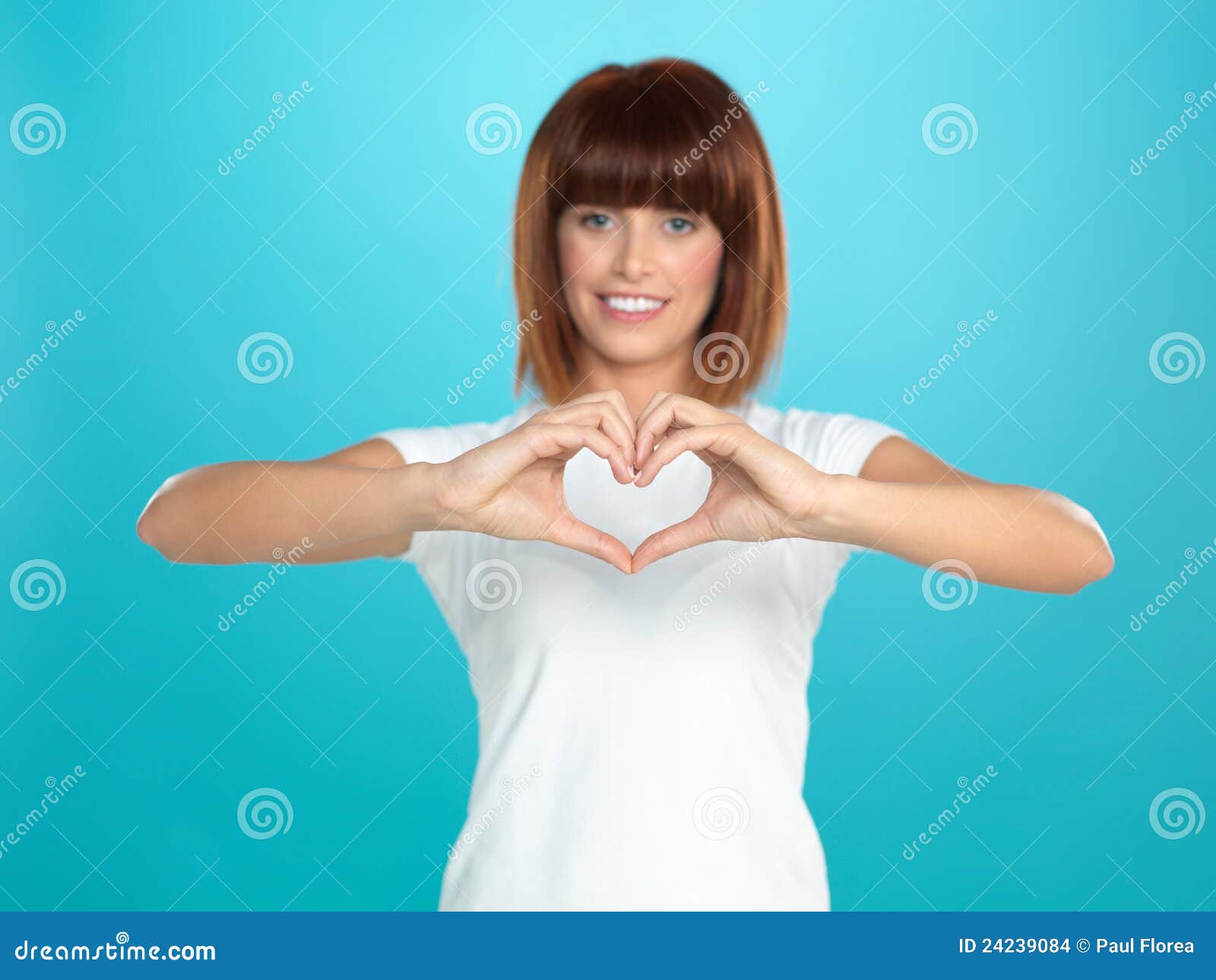 Woman Smiling Making Heart Shape with Hands Stock Photo - Image of ...