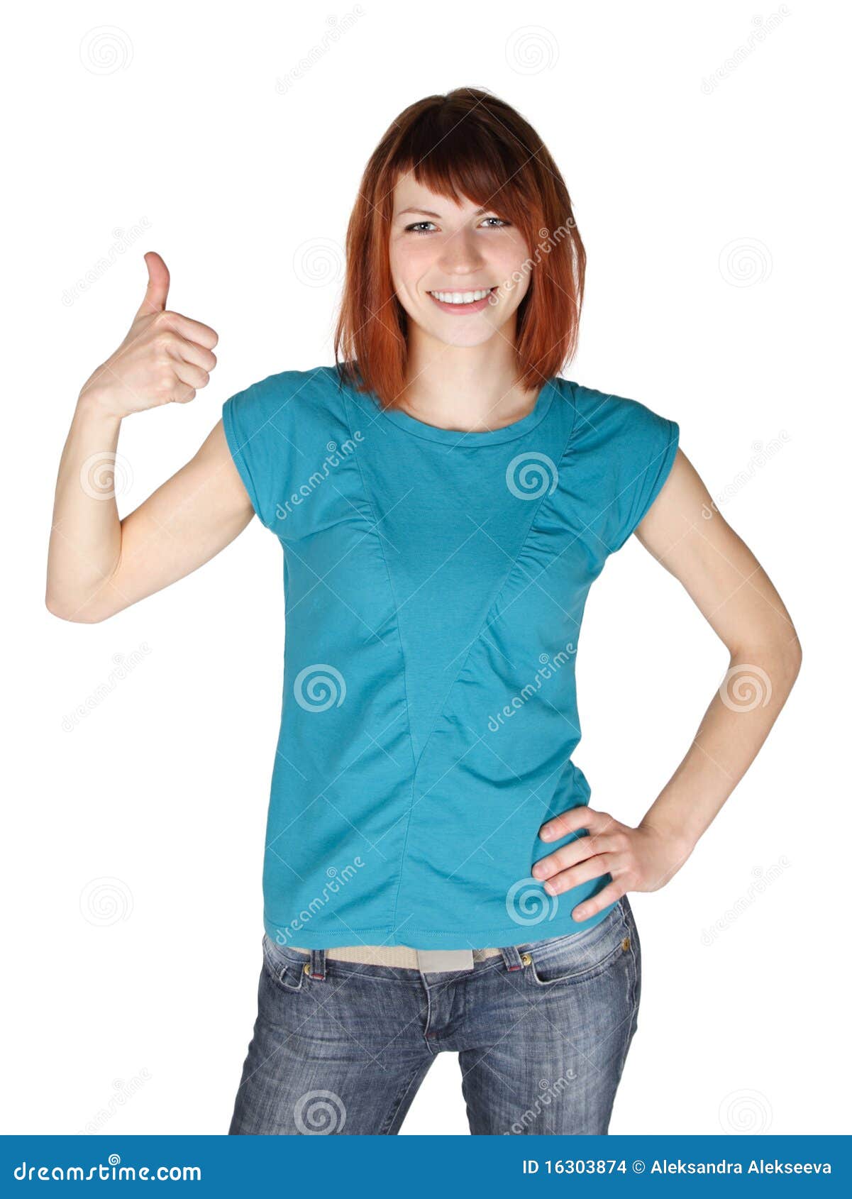 Woman Smiling and Making Thumbs Up Gesture Stock Photo - Image of alone ...