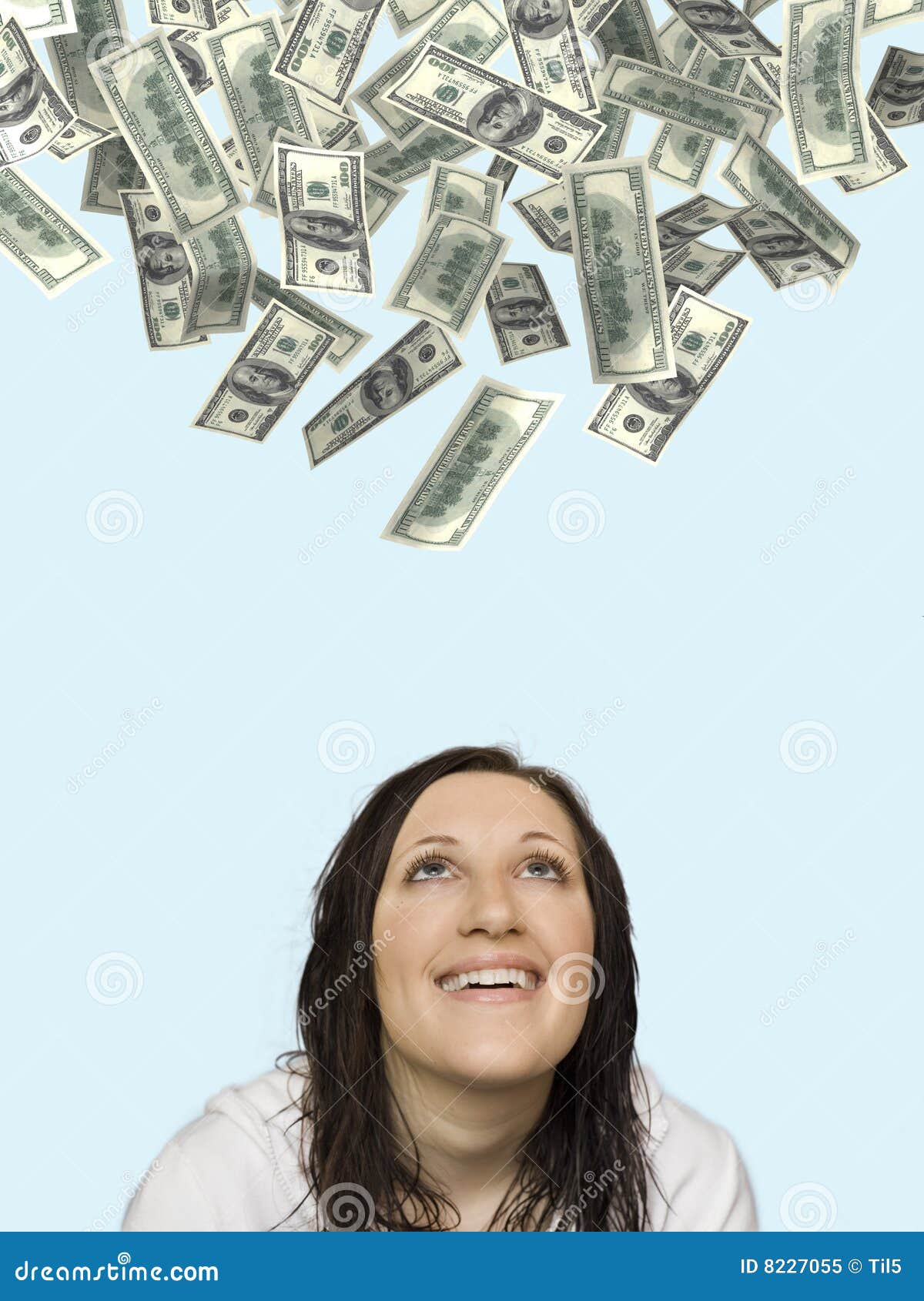 Woman Smiling at Money Rain Stock Image - Image of money, happy: 8227055