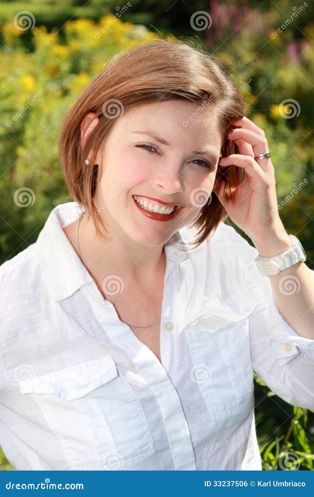 Woman smiling in nature stock photo. Image of nature - 33237506