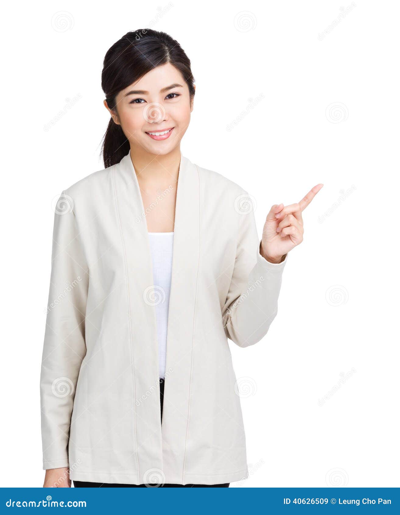 Woman smiling pointing up stock image. Image of beauty - 40626509