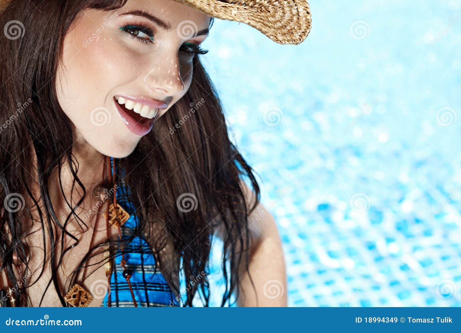 Woman smiling in pool stock image. Image of fashion, glamour - 18994349