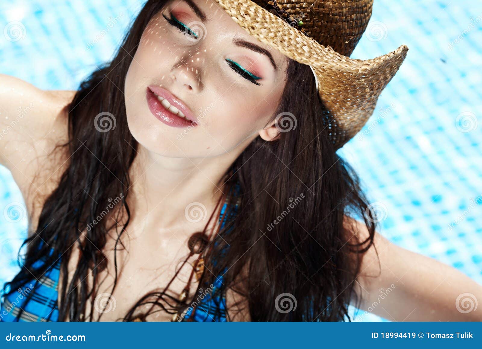 Woman smiling in pool stock image. Image of girl, tropical - 18994419
