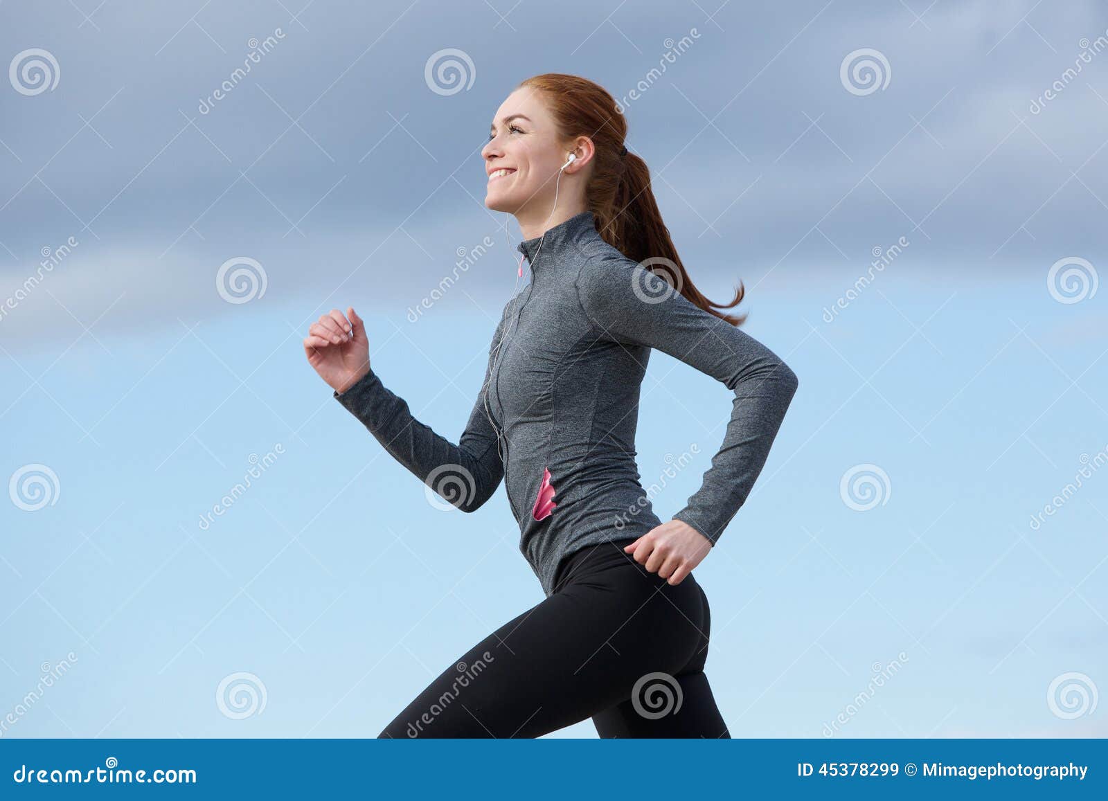 Woman Smiling and Running Outdoors Stock Image - Image of girl ...