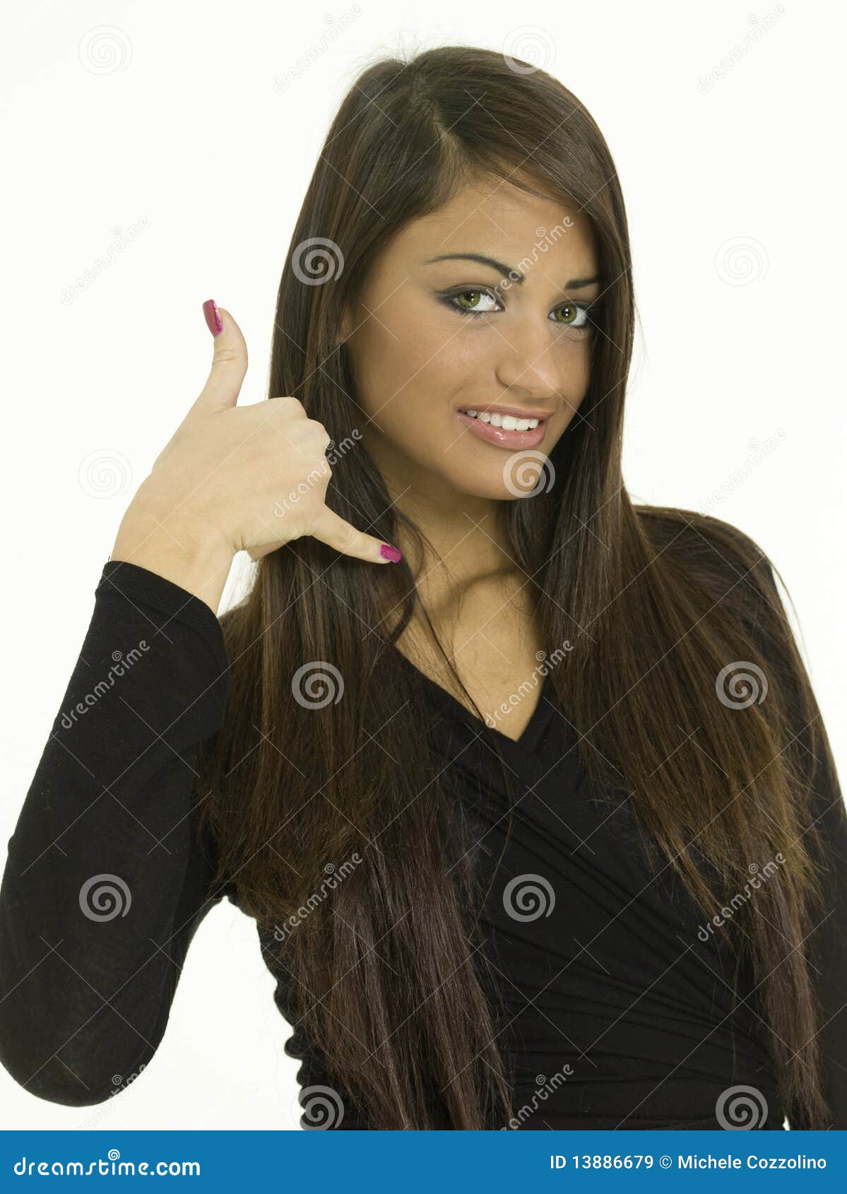Woman Smiling and Saying Call Me Stock Image - Image of caucasian ...