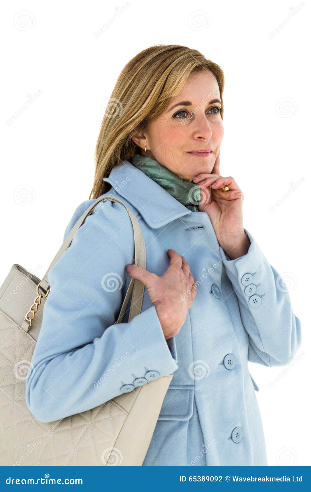 Woman smiling stock photo. Image of blue, gorgeous, coat - 65389092