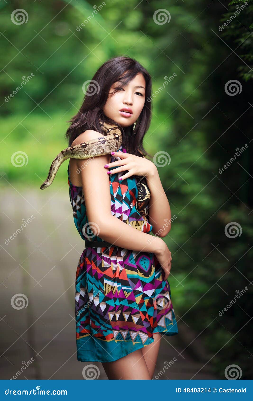 Woman with snake stock photo. Image of coquette, eyes - 48403214