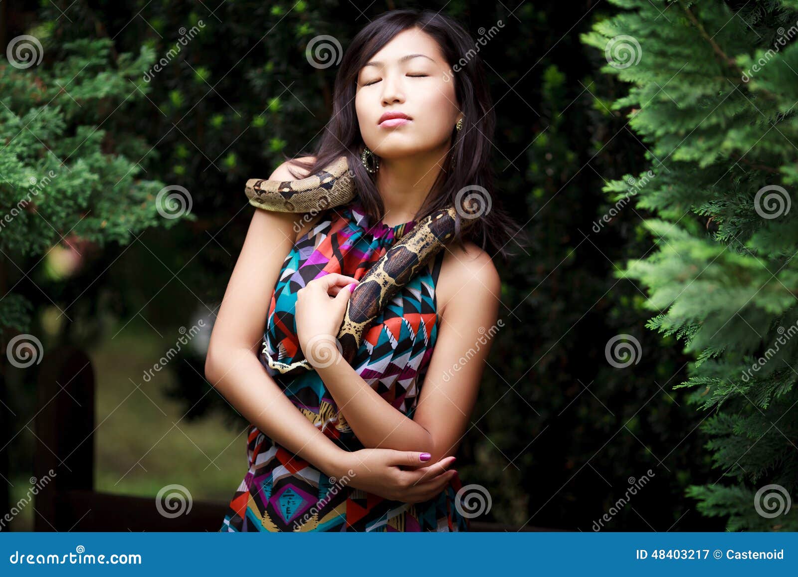 Woman with snake stock image. Image of coquette, expression - 48403217