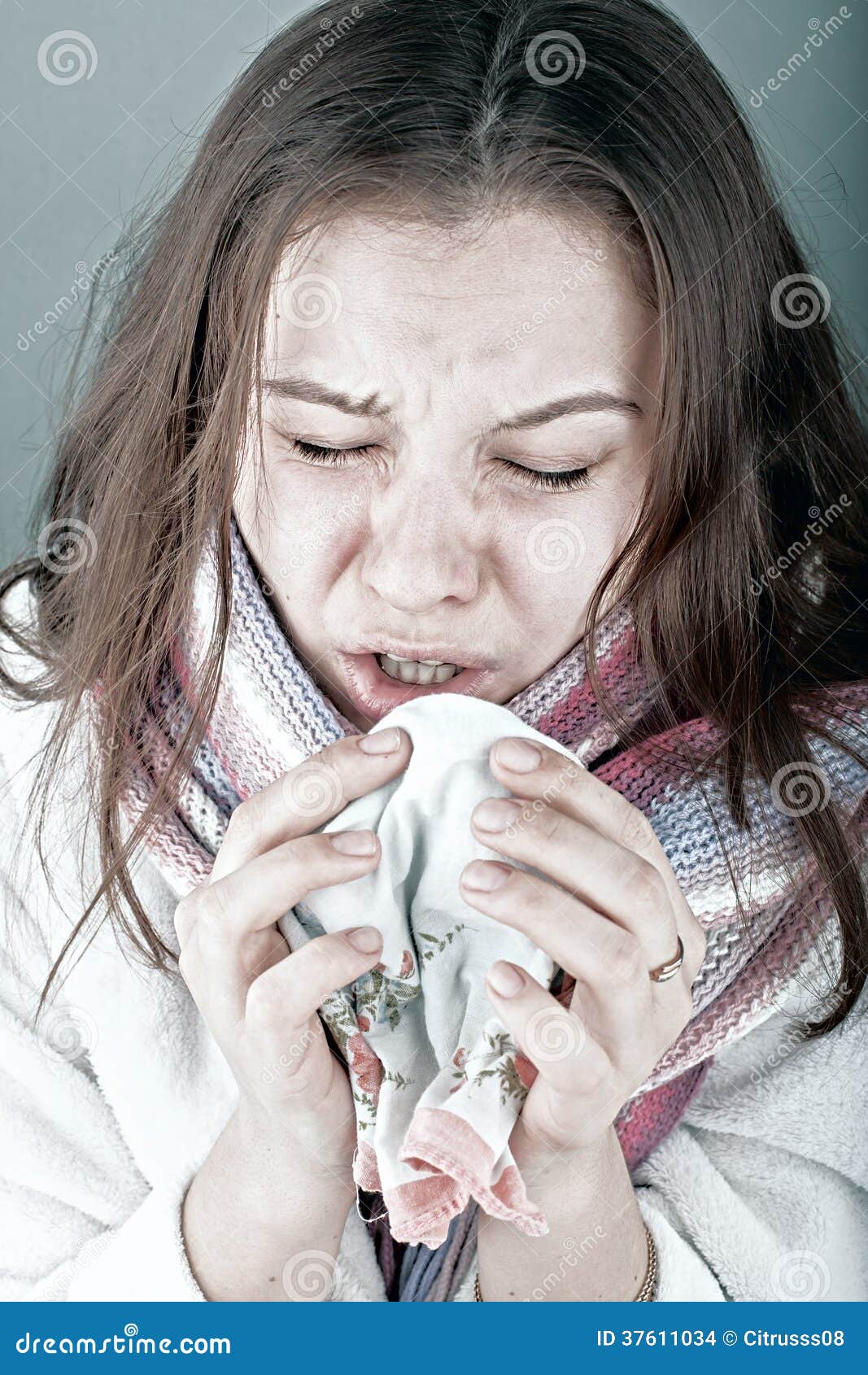 Woman sneezes stock photo. Image of beautiful, brunette - 37611034