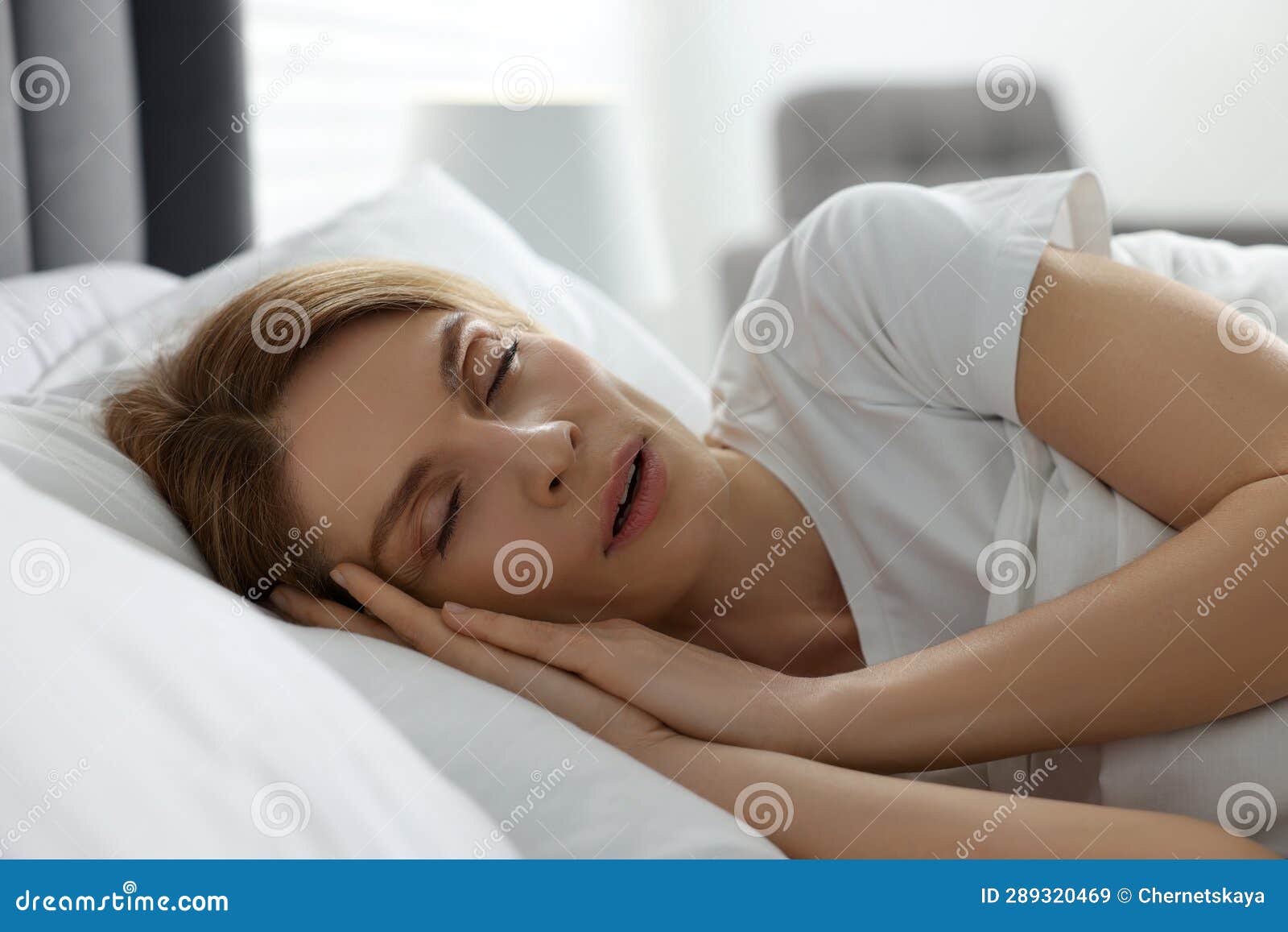 Woman Snoring while Sleeping in Bed at Home Stock Image - Image of ... Woman Snoring while Sleeping in Bed at Home Stock Image - Image of ...