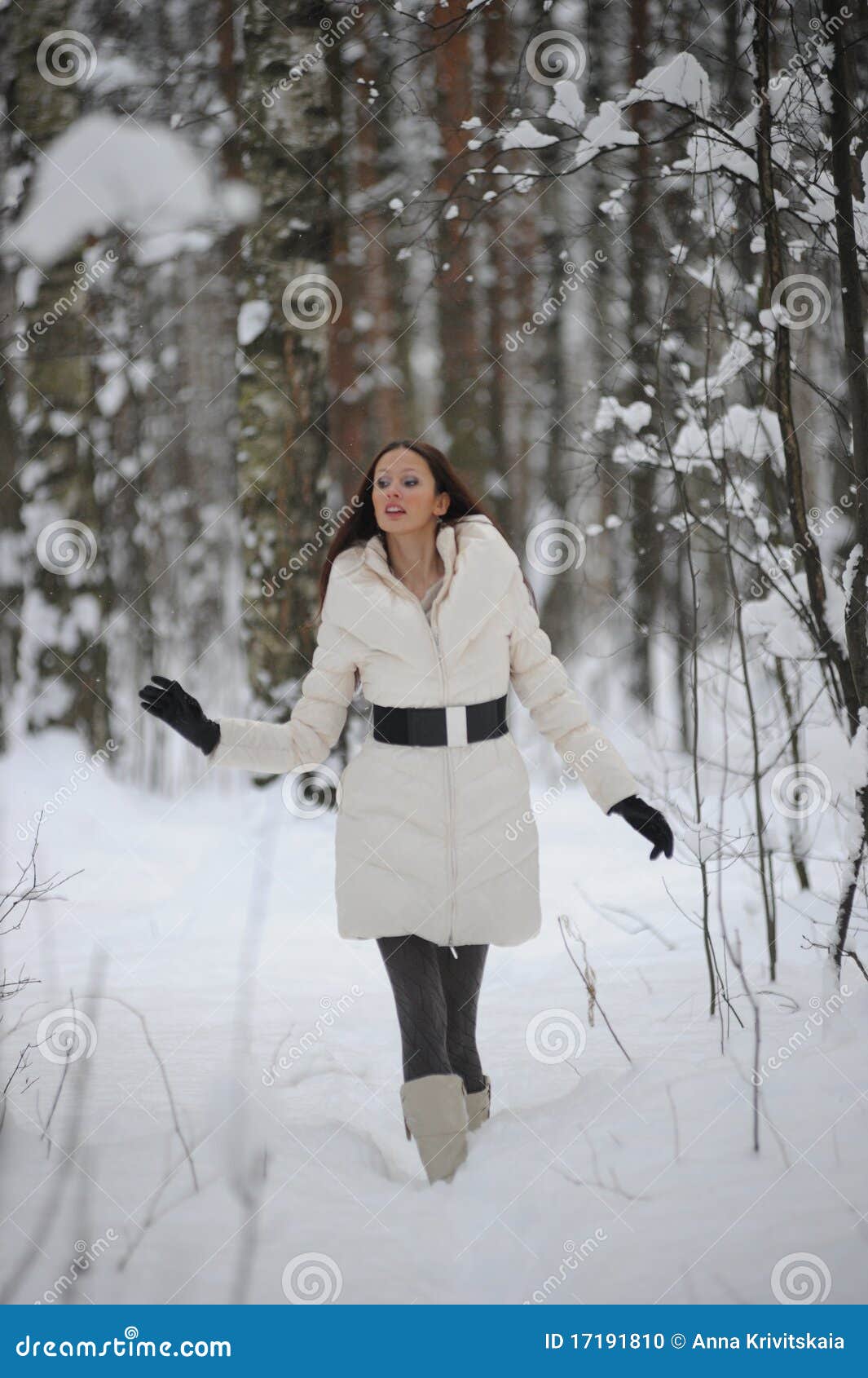 Woman in snow stock photo. Image of rambler, season, bundled - 17191810
