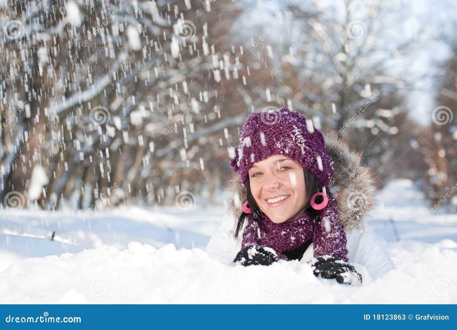 Woman in snow stock image. Image of adult, female, coat - 18123863