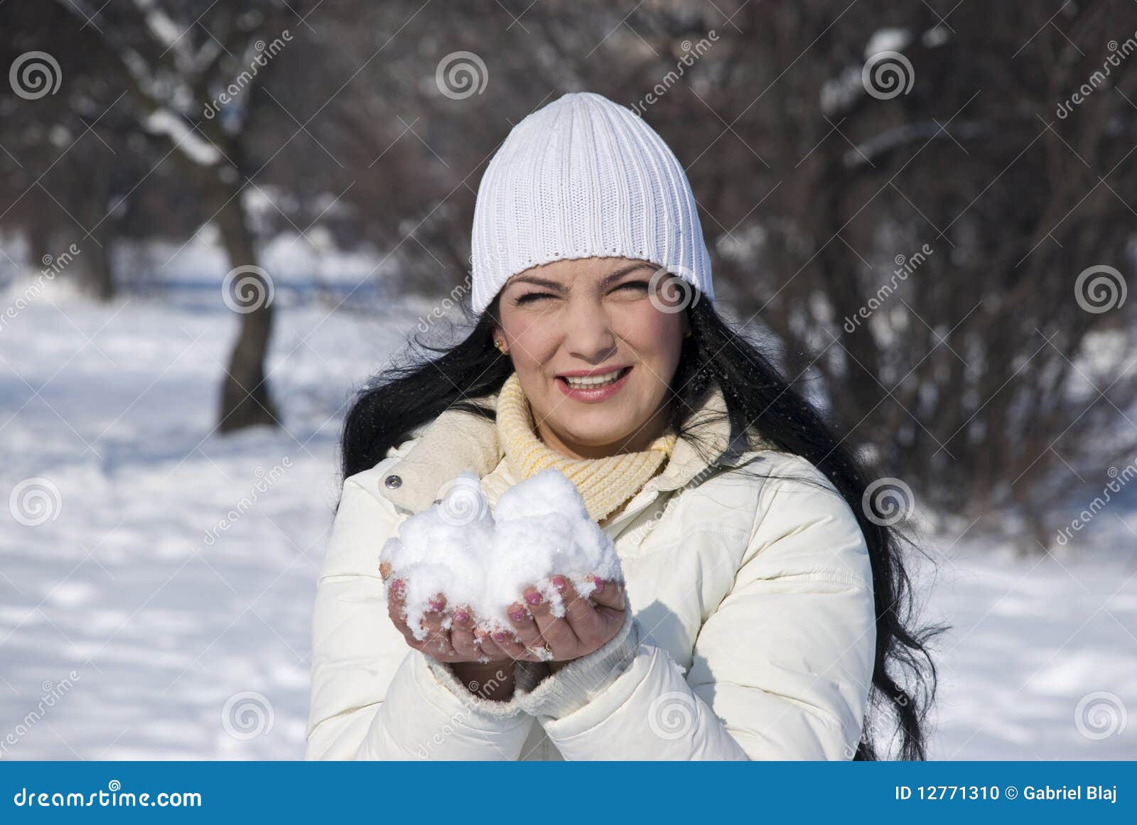 Woman with Snow in a Winter Sunny Day Stock Photo - Image of freezing ...