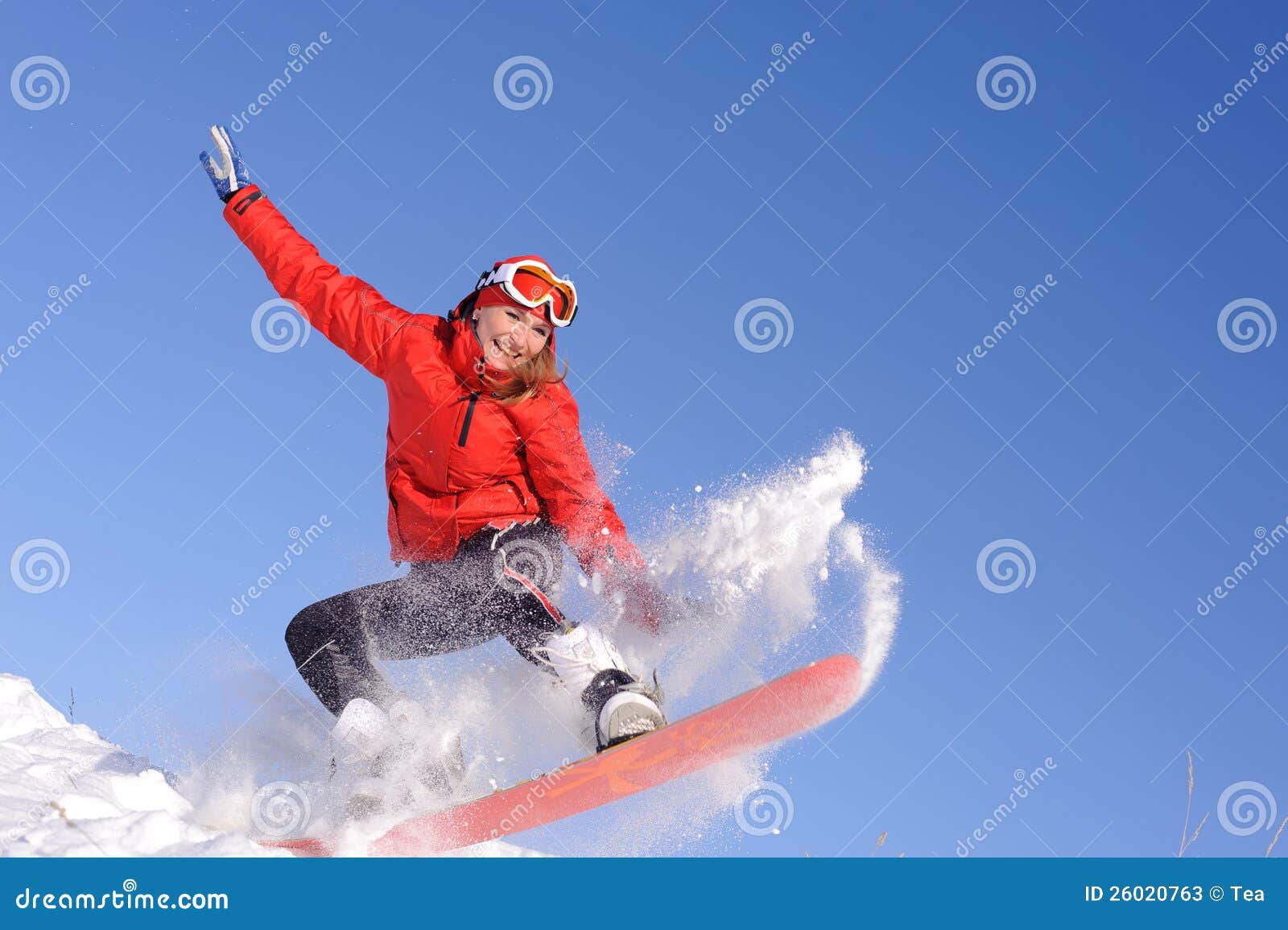 Woman on snowboard stock image. Image of outdoor, happy - 26020763