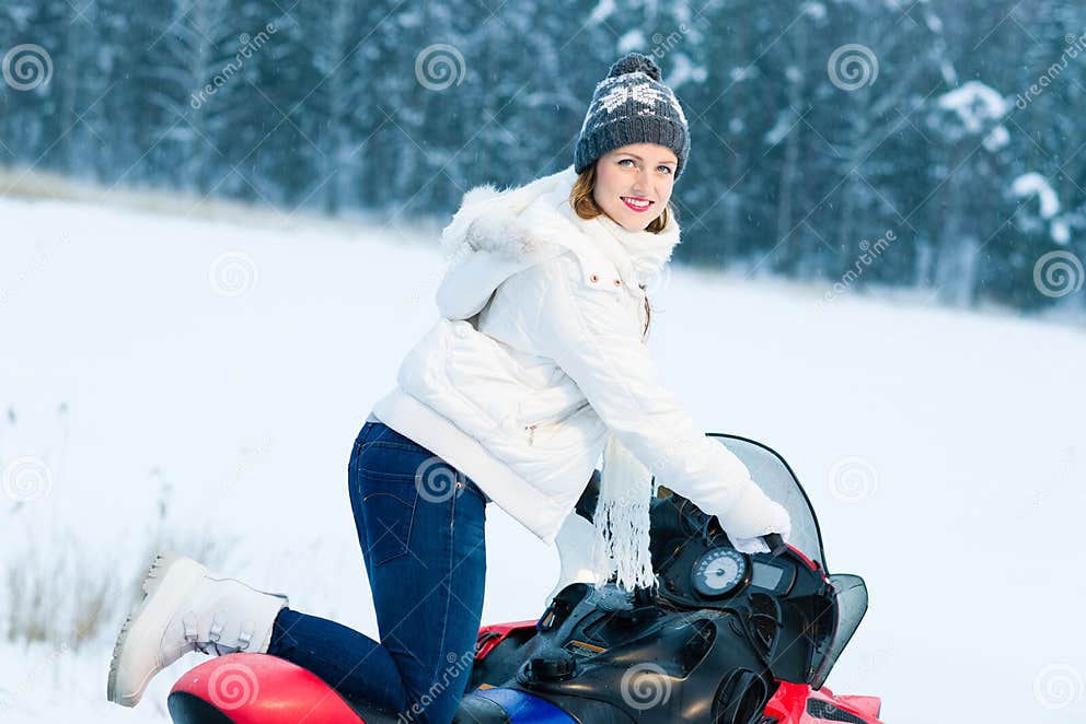 Woman and snowmobile stock image. Image of seasonal, leisure - 29608971