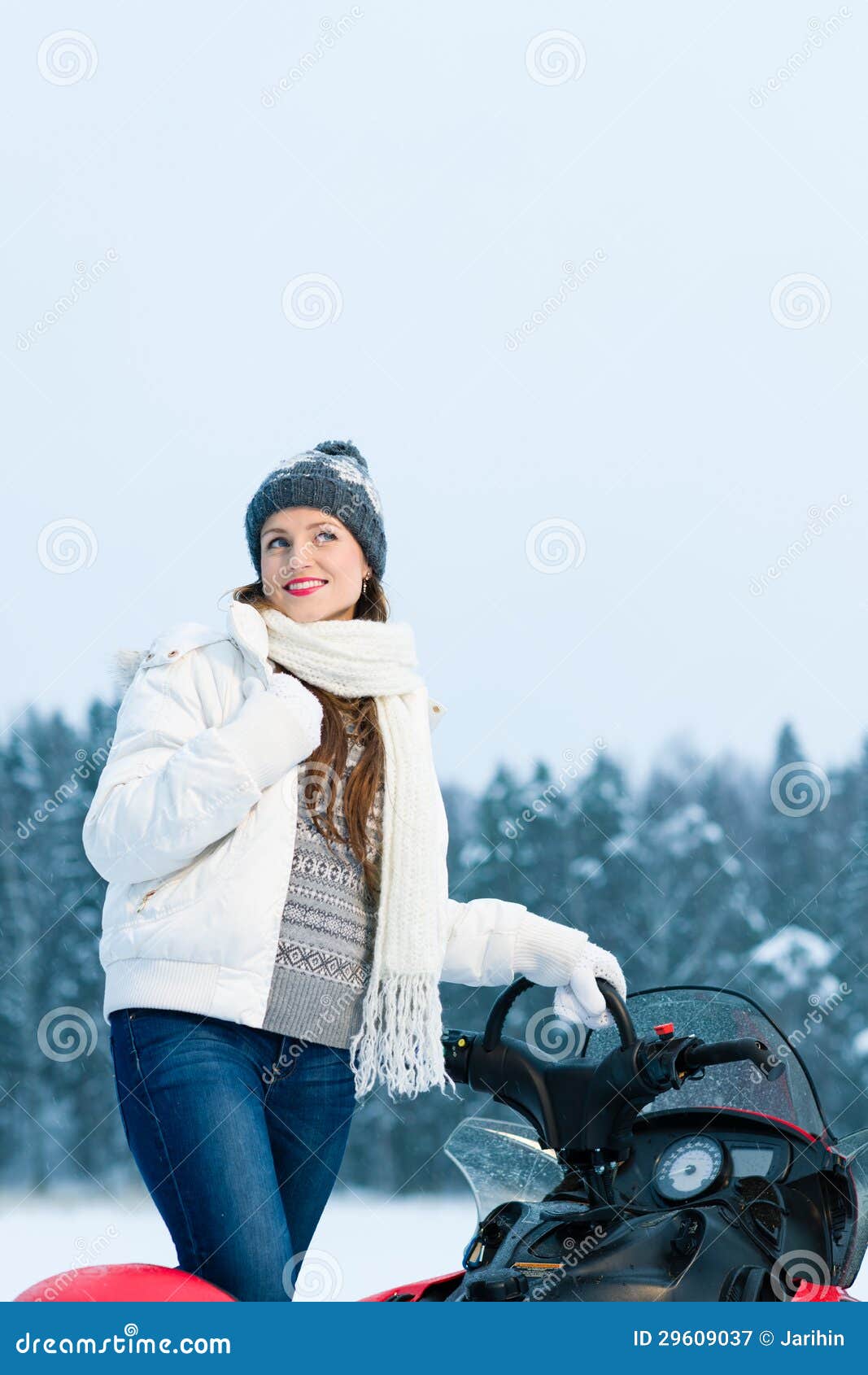 Woman and snowmobile stock image. Image of nature, attractive - 29609037