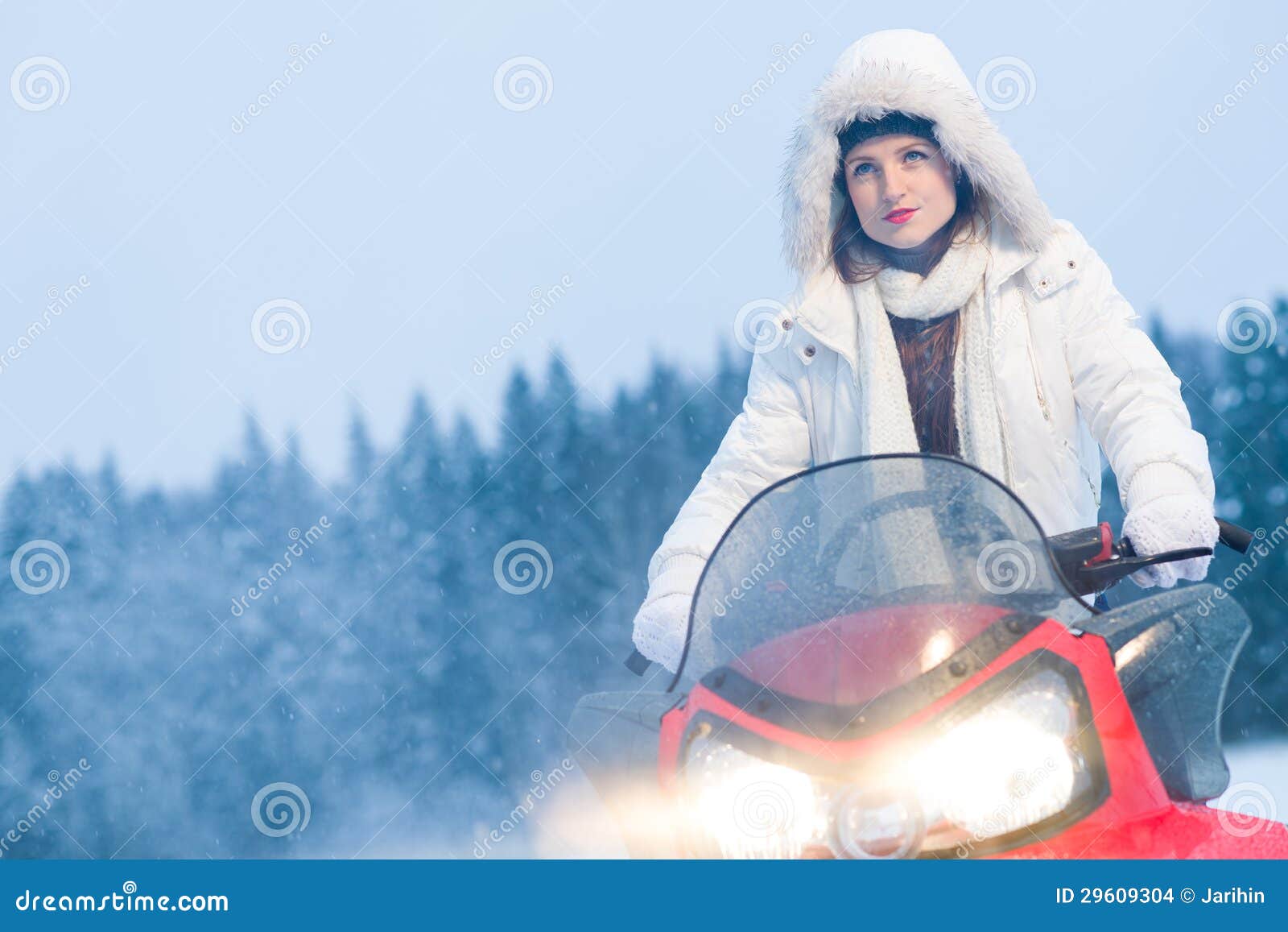 Woman and snowmobile stock photo. Image of girl, leisure - 29609304