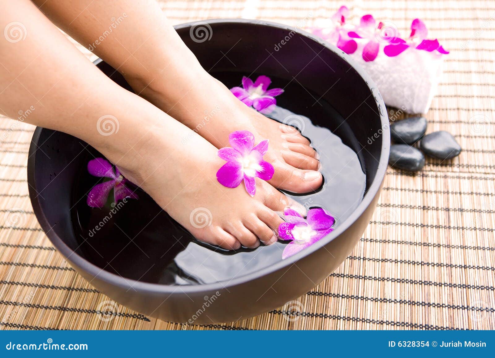Woman Soaking Feet in Bowl of Water Stock Photo - Image of female ...