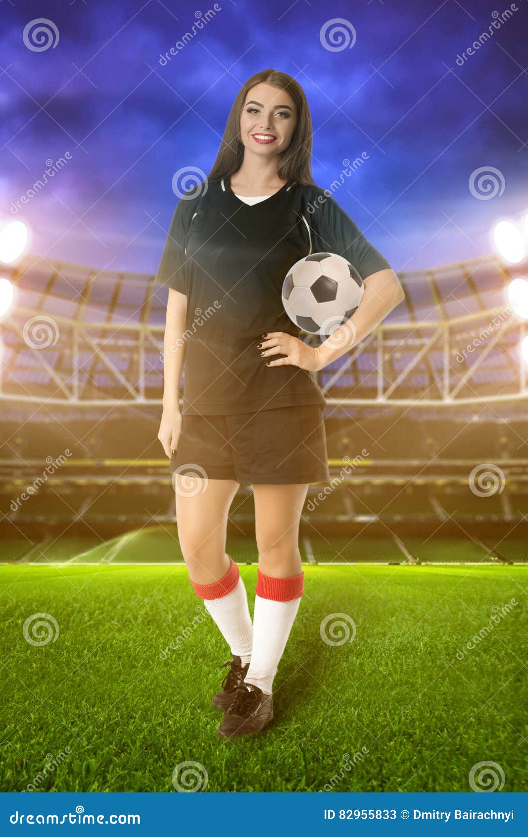 Woman Soccer Player on Stadium Stock Image - Image of beautiful ...