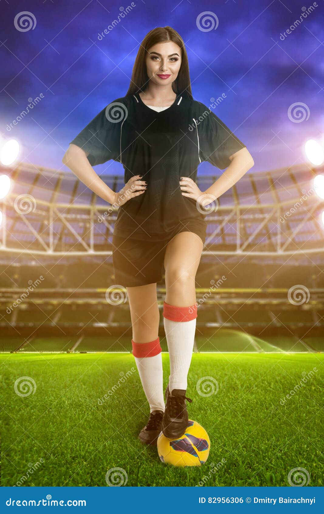 Woman Soccer Player on Stadium Stock Photo - Image of beautiful, player ...