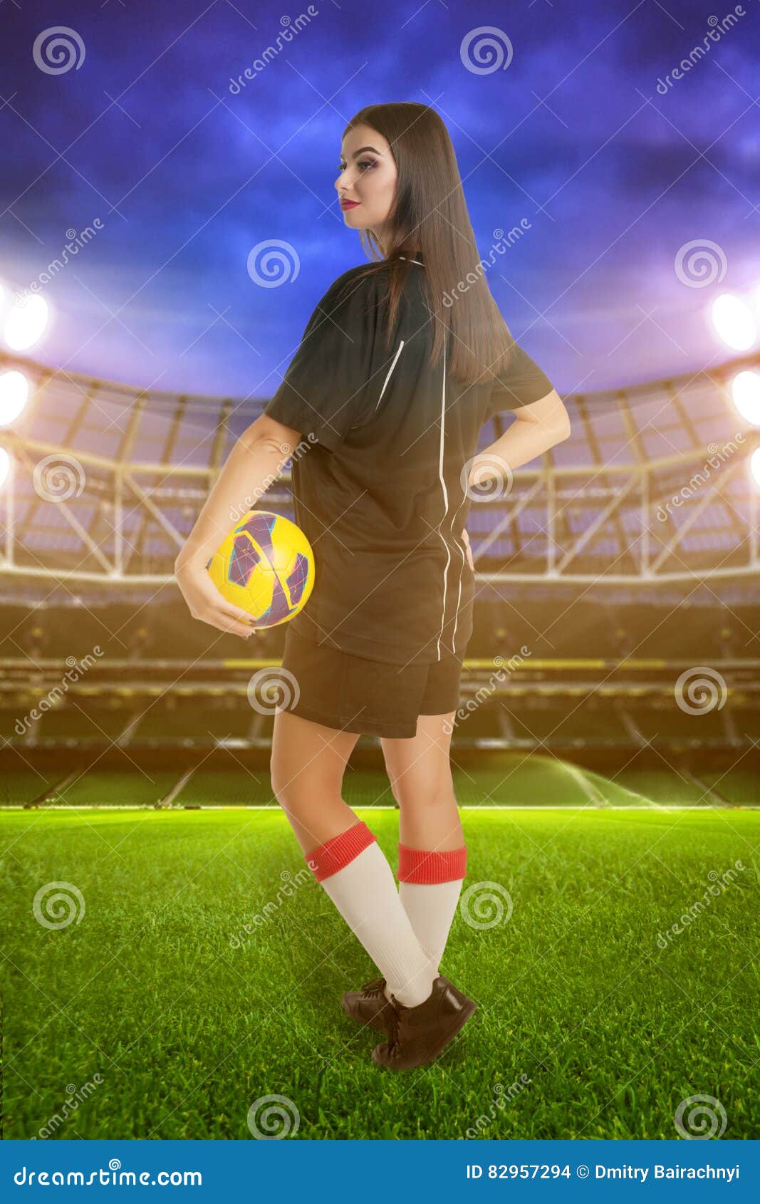 Woman Soccer Player on Stadium Stock Photo - Image of training, ball ...