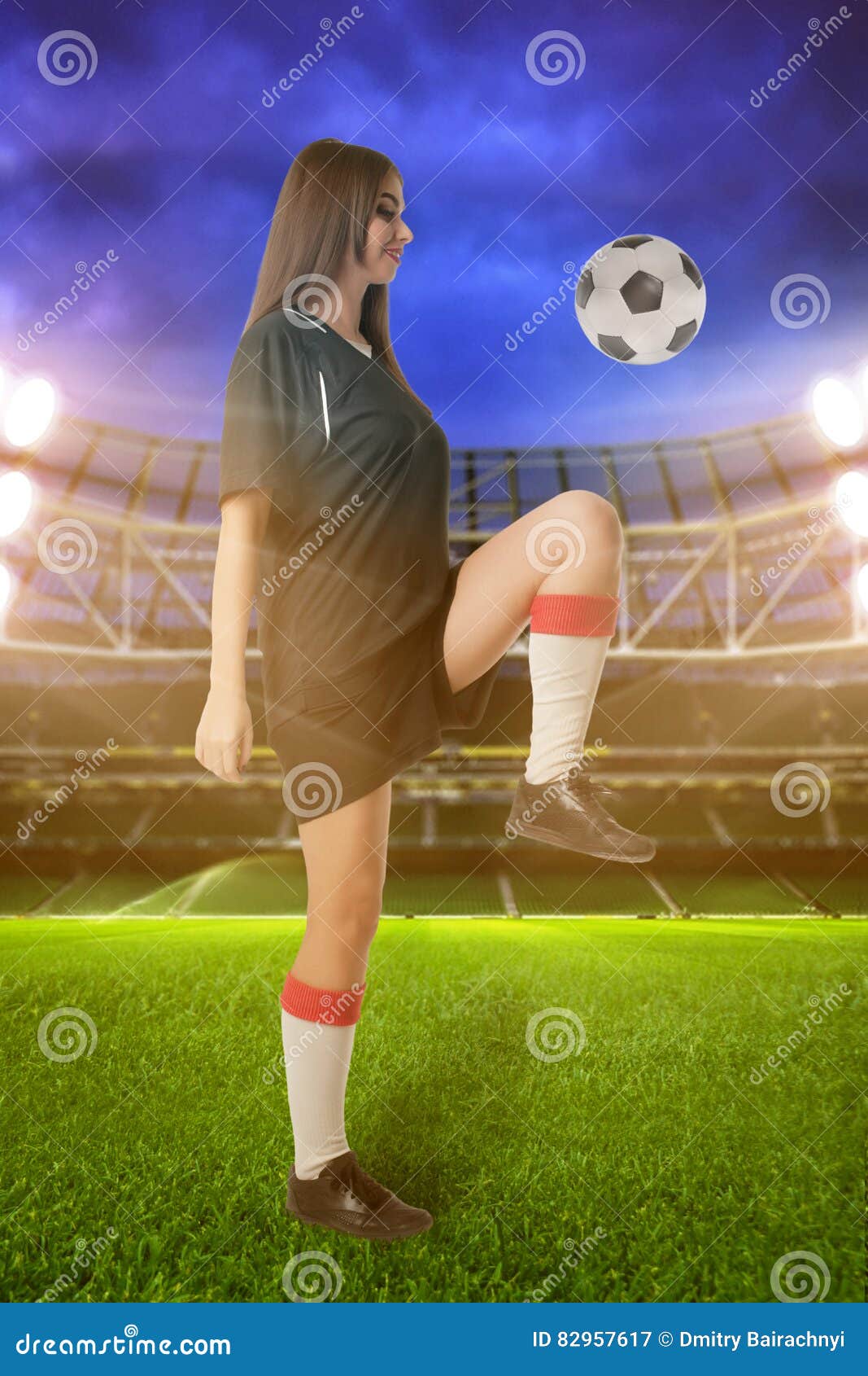 Woman Soccer Player on Stadium Stock Image - Image of field, woman ...