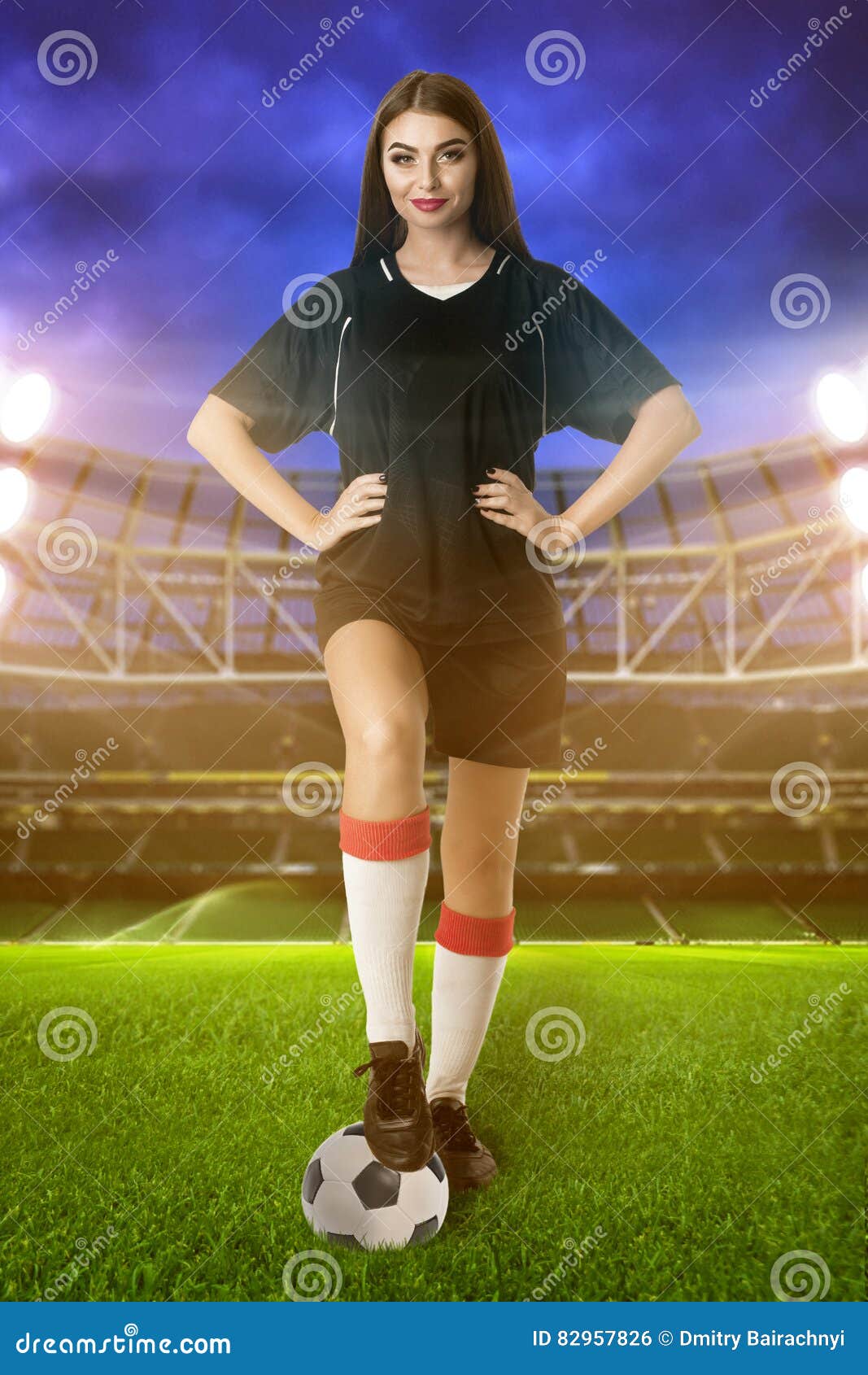 Woman Soccer Player on Stadium Stock Photo - Image of playing, stadium ...