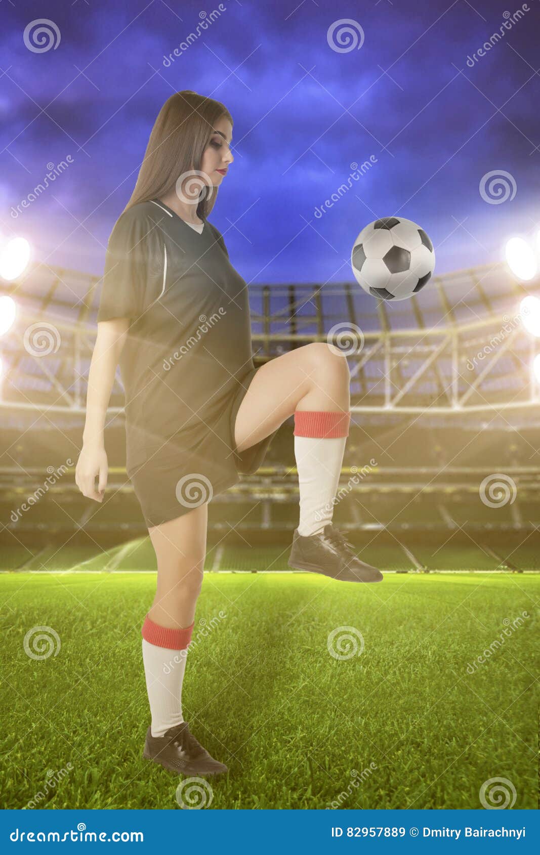Woman Soccer Player on Stadium Stock Image - Image of playing, ball ...