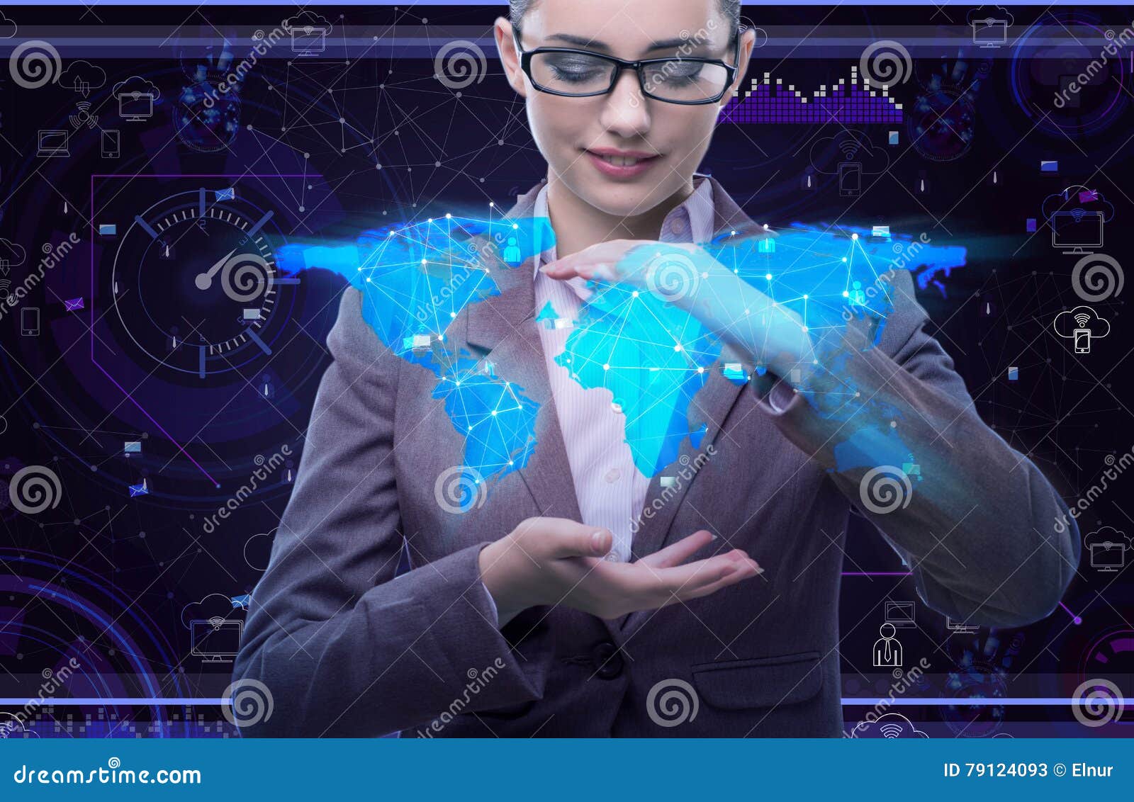 The Woman in Social Data Management Concept Stock Image - Image of ...