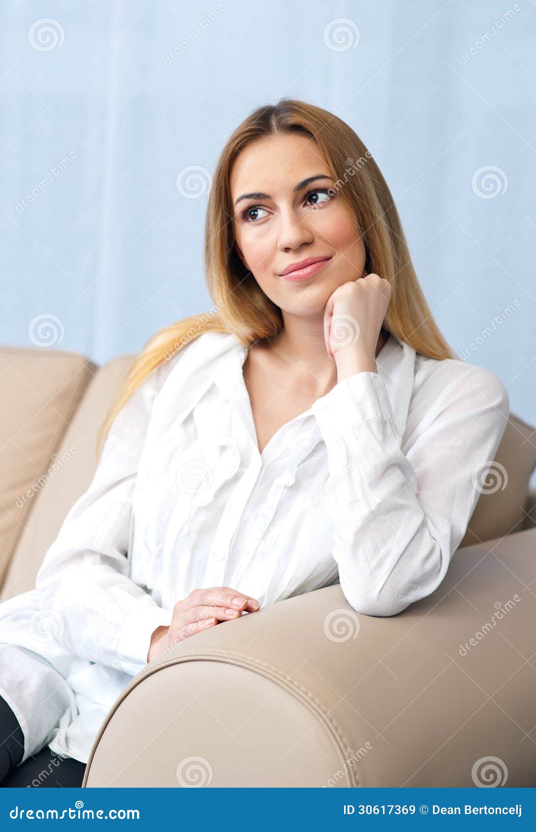 Woman on sofa thinking stock image. Image of adult, modern - 30617369