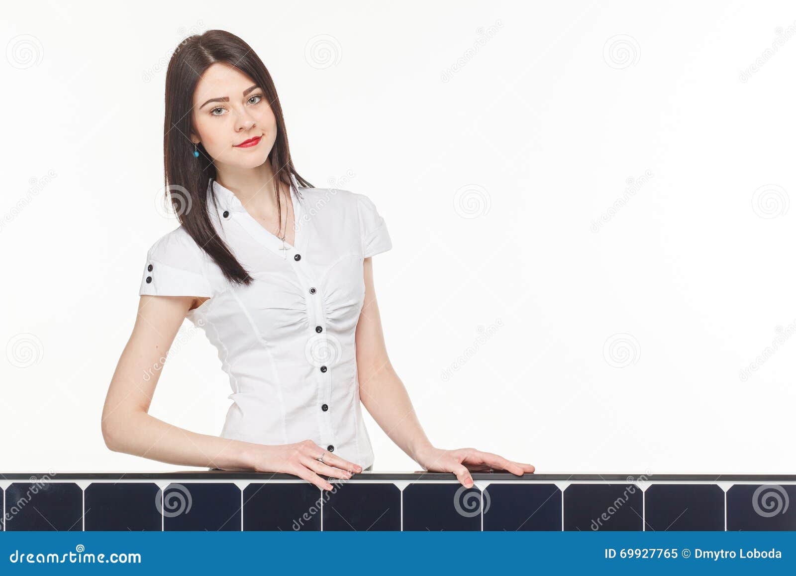 Woman with solar panel stock image. Image of global, casual - 69927765