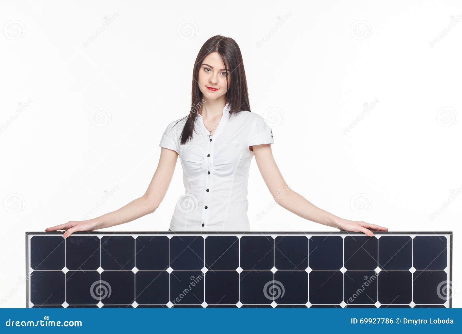 Woman with solar panel stock photo. Image of light, isolated - 69927786