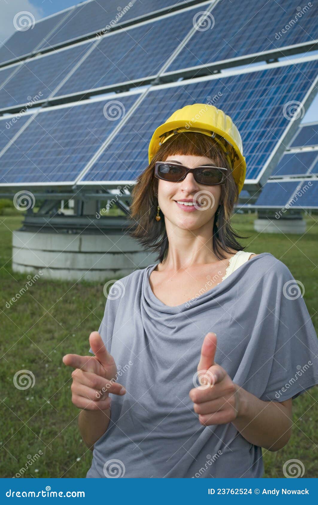 Woman and solar panels stock photo. Image of gray, photovoltaic - 23762524