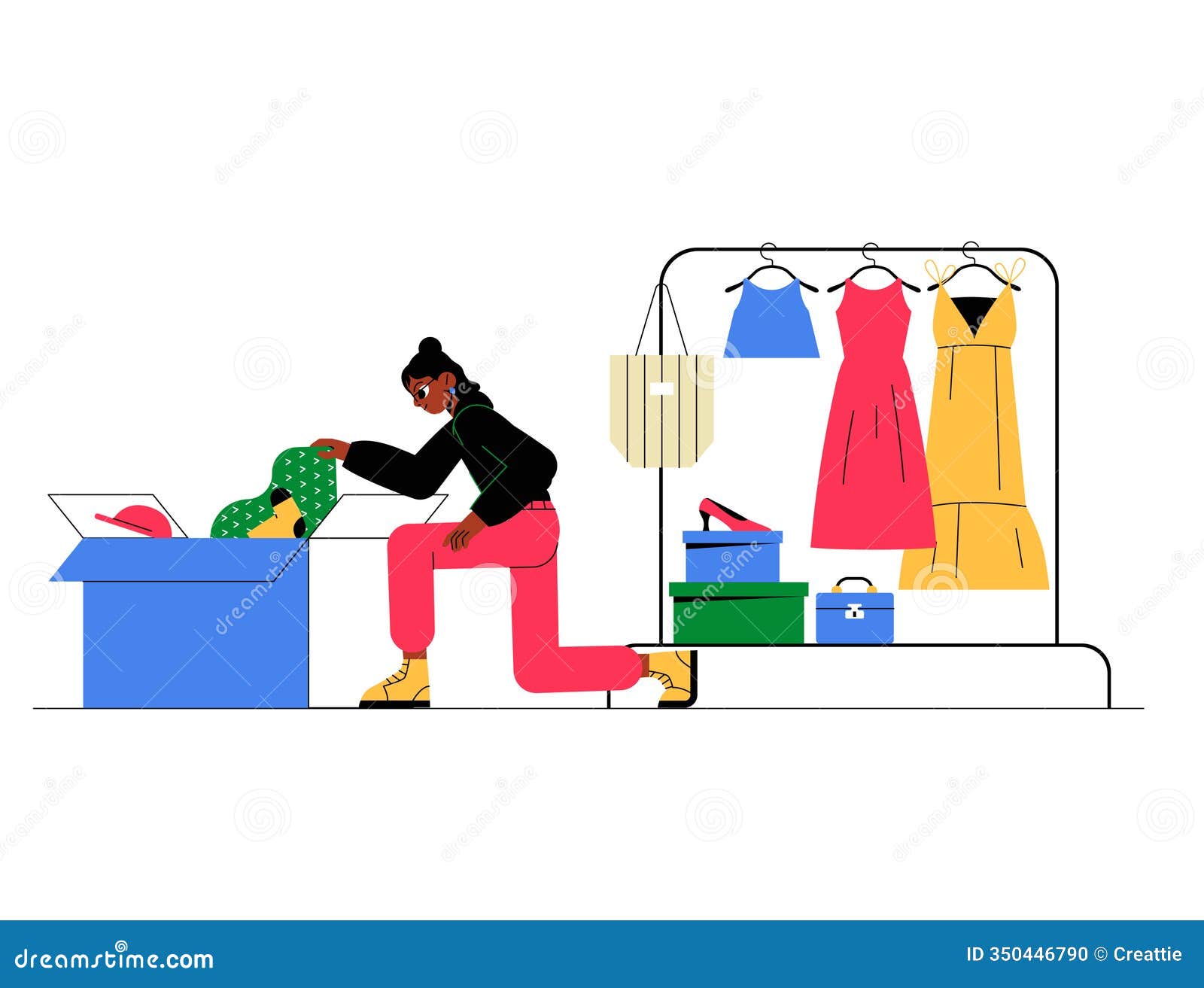 Woman Sorting Clothes in Flat Vector Illustration Symbolizing Wardrobe ...