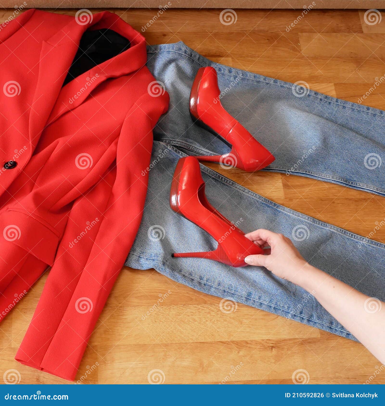 Woman Sorting Clothes at Home and Makes Modern Outfit Stock Photo ...