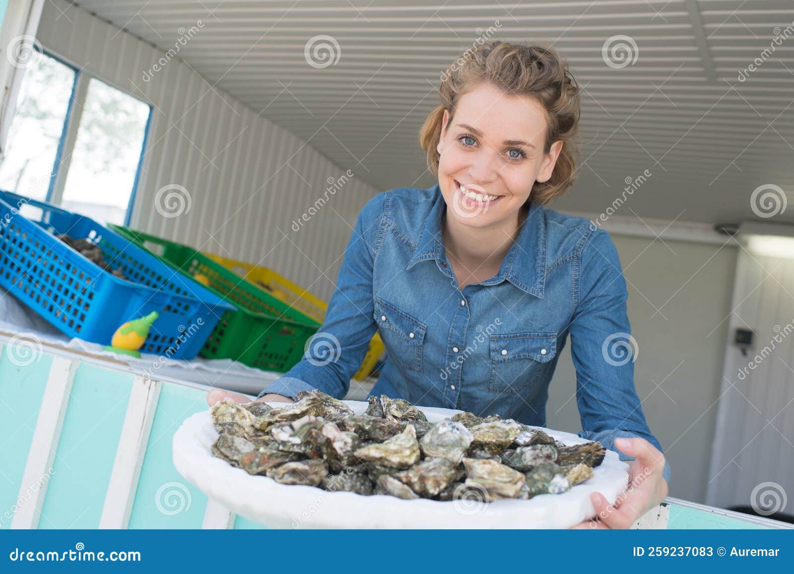 Woman Sorting daily Oyster Harvest Stock Image - Image of organic ...