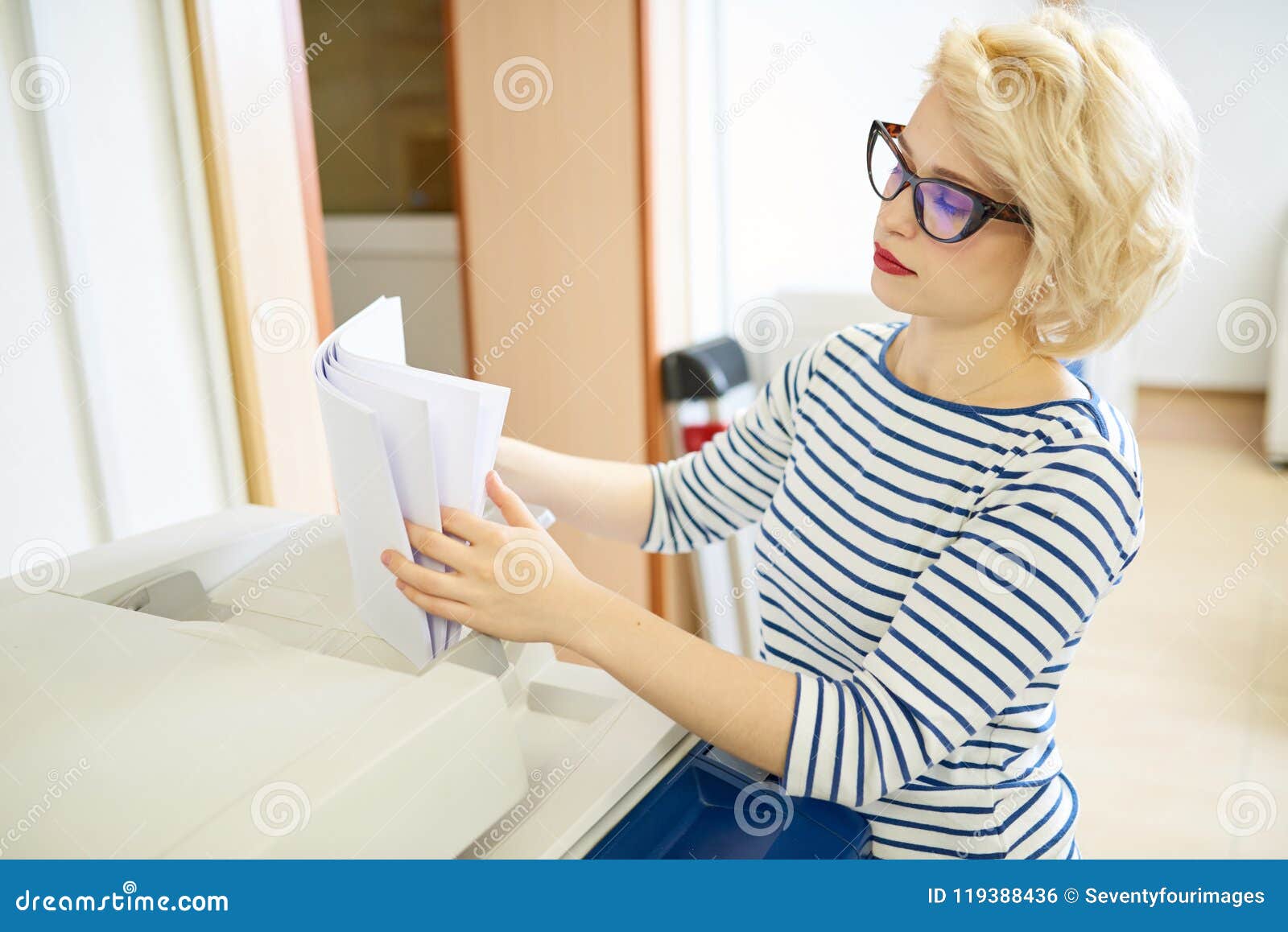 Woman Sorting Paper in Printing Office Stock Photo - Image of indoors ...