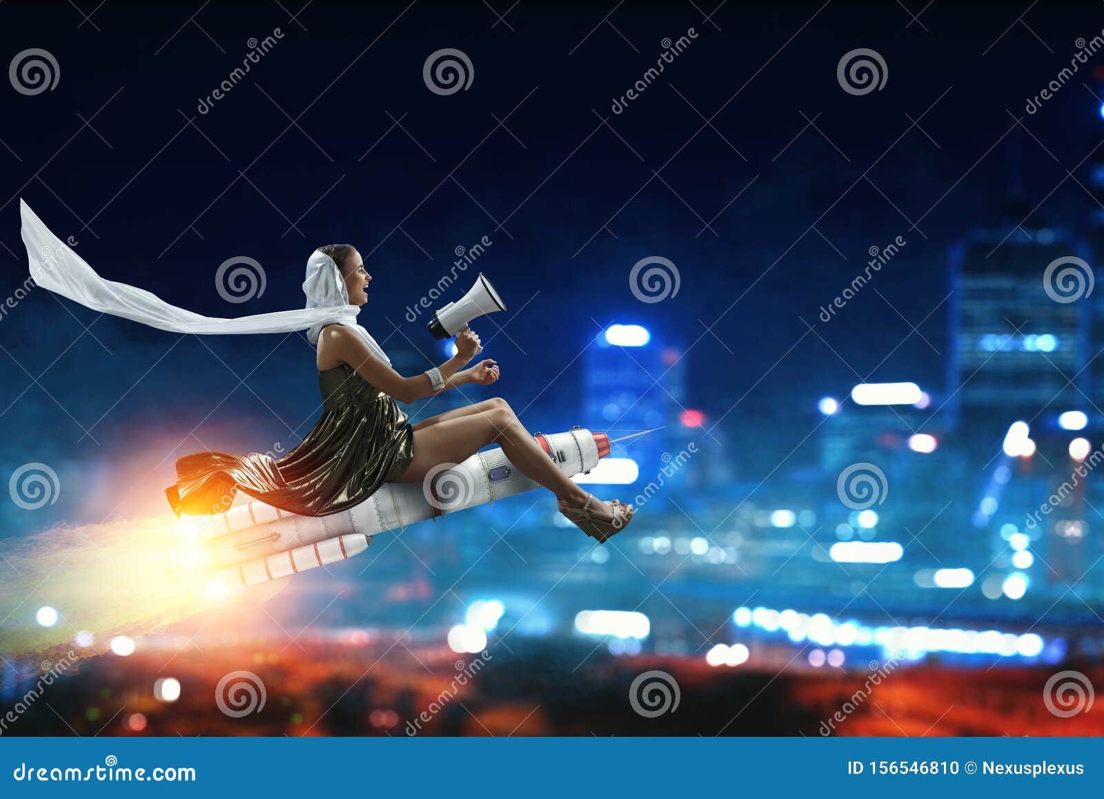 Woman on Space Rocket . Mixed Media Stock Photo - Image of freedom ...