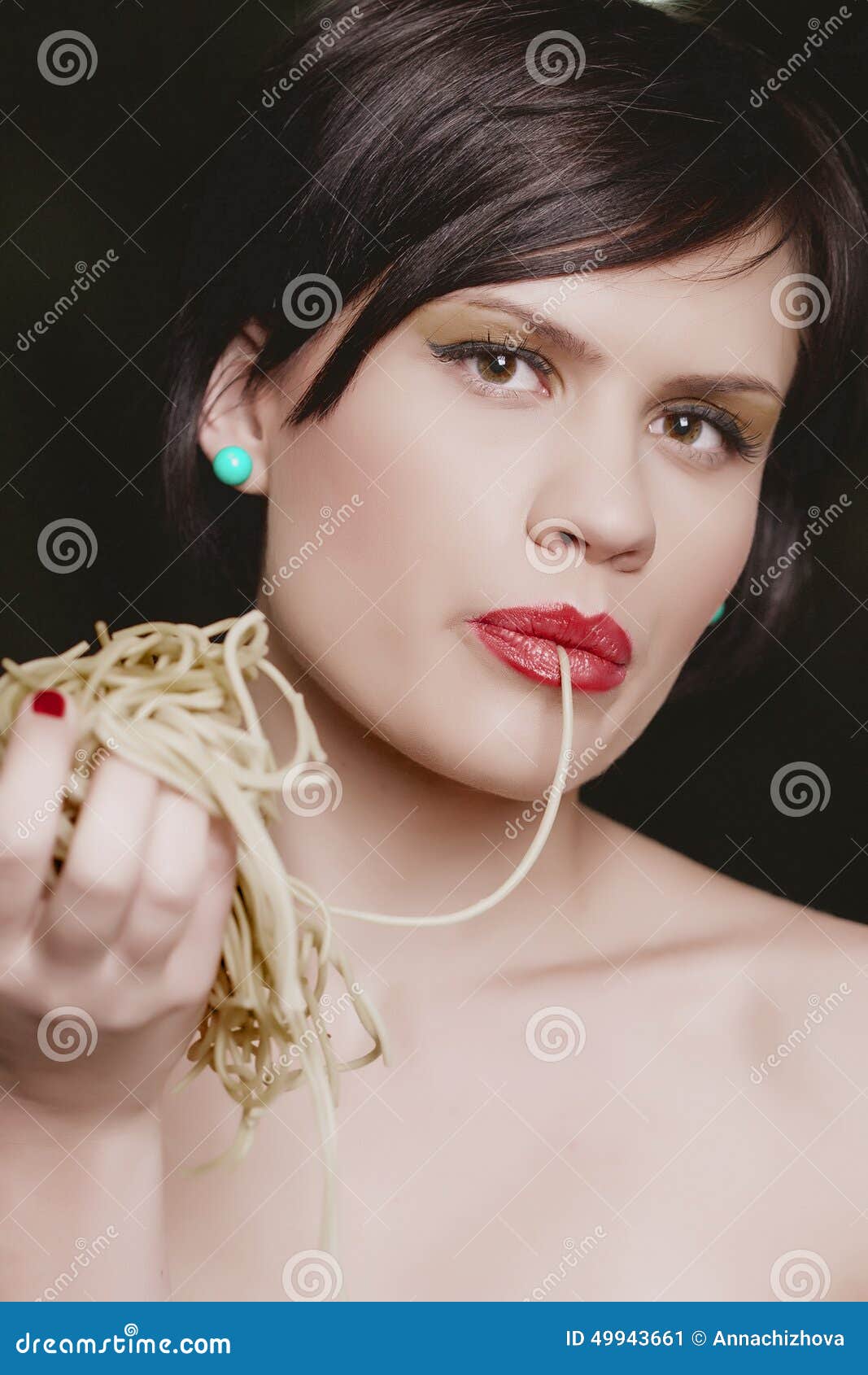 Woman with spaghetti stock image. Image of beauty, meal - 49943661