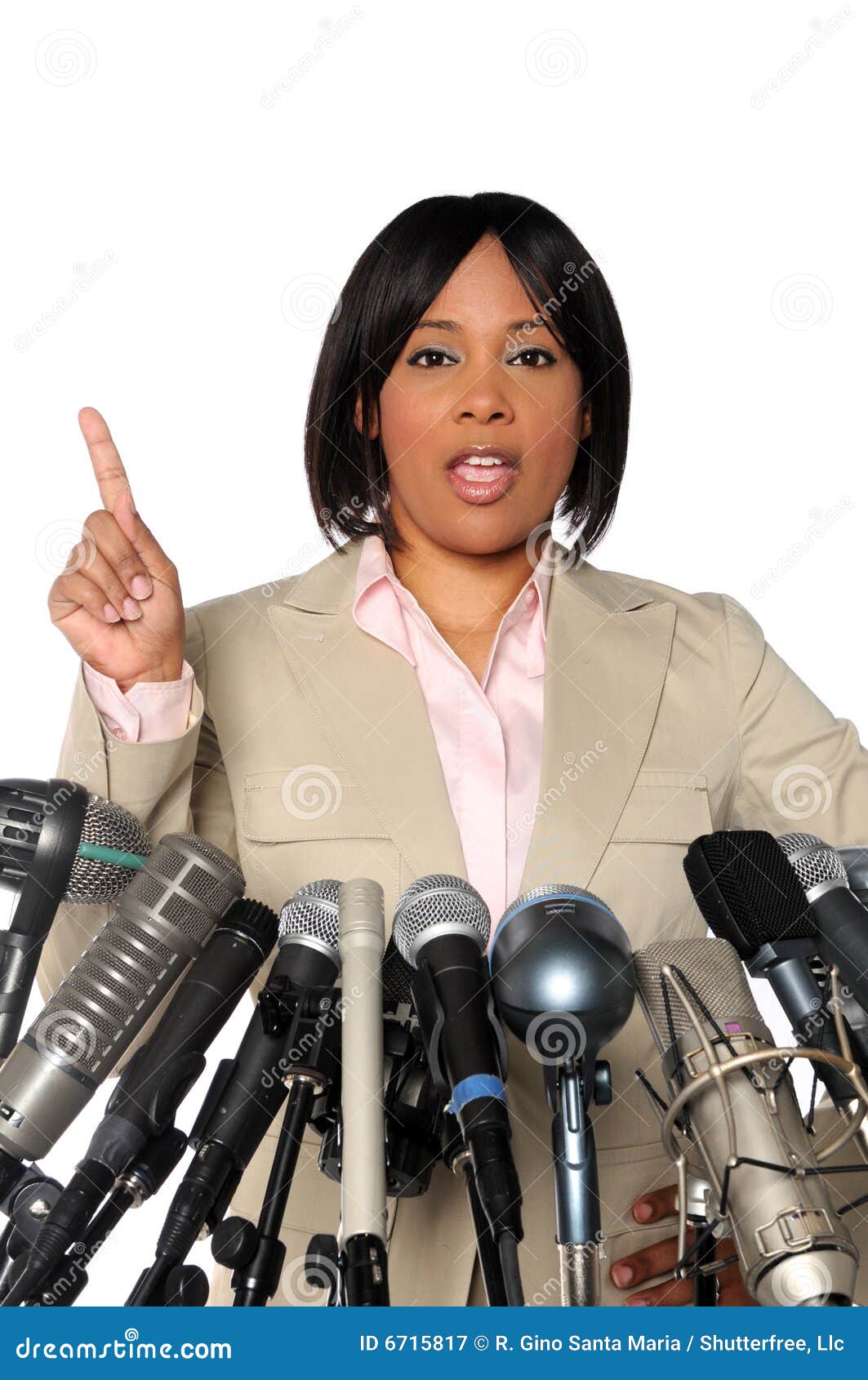 Woman Speaking Behind Microphones Stock Image - Image of podium ...