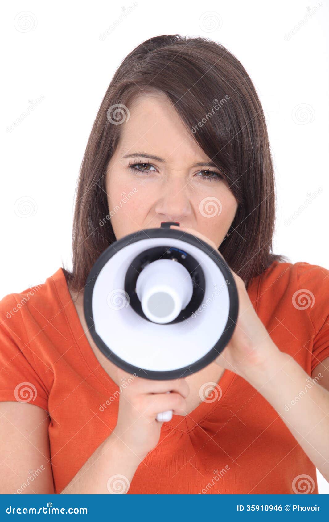 Woman Speaking into Megaphone Stock Photo - Image of female, megaphone ...